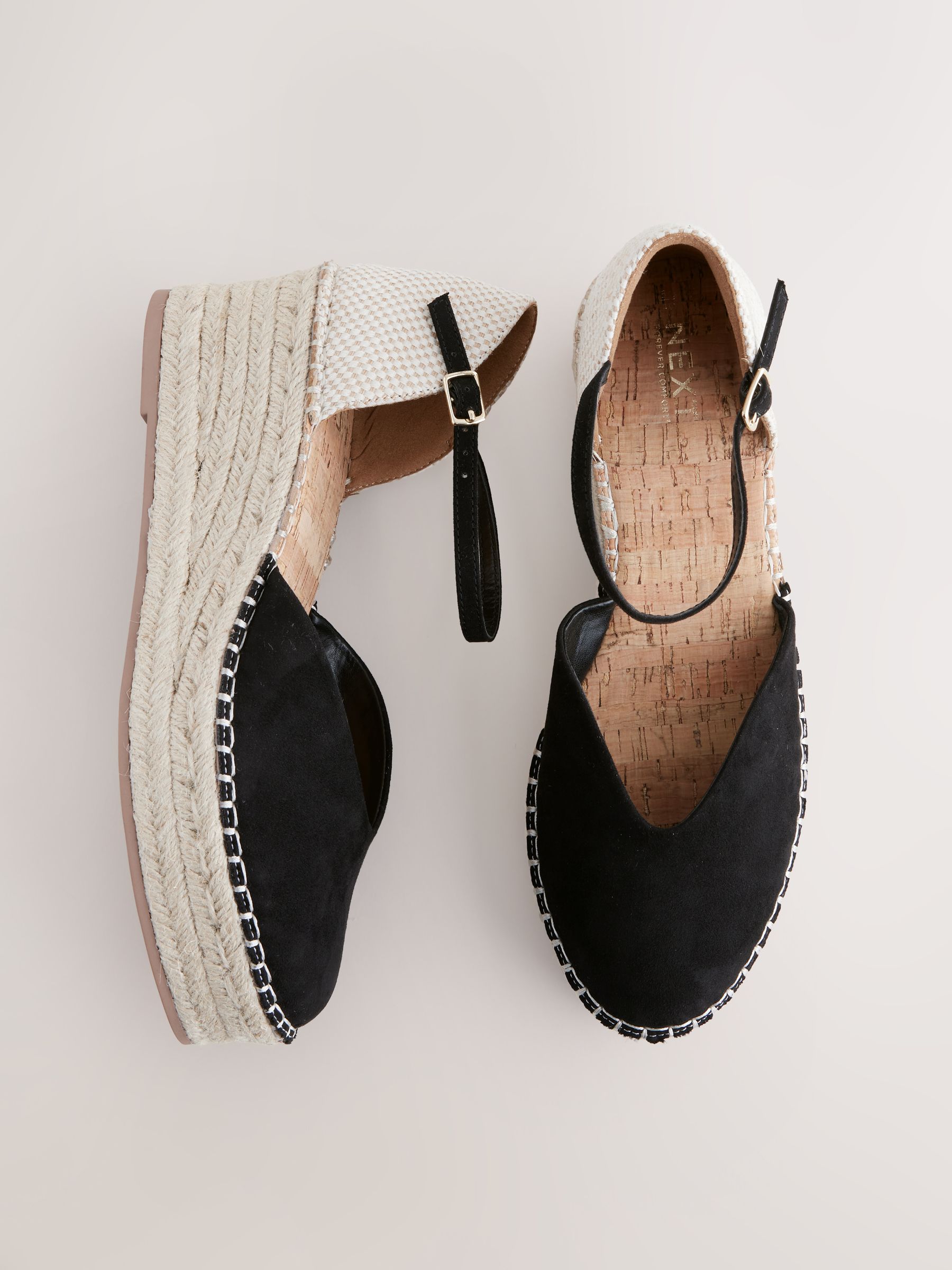 Buy Black Extra Wide Fit Closed Toe Platform Espadrille Wedges from the ...