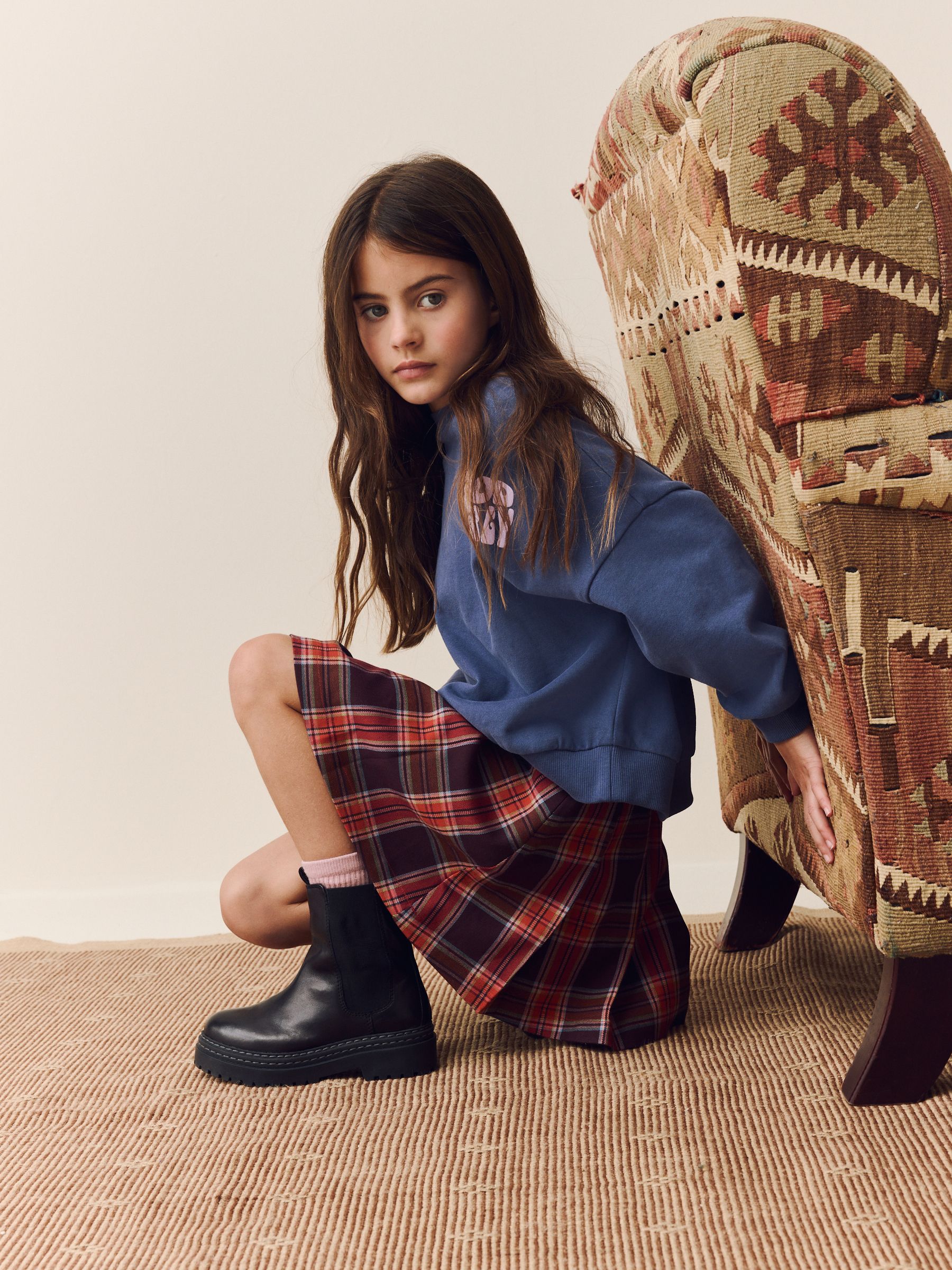 Buy Burgundy Red Pleated Check Skirt (3-16yrs) from the Next UK online shop