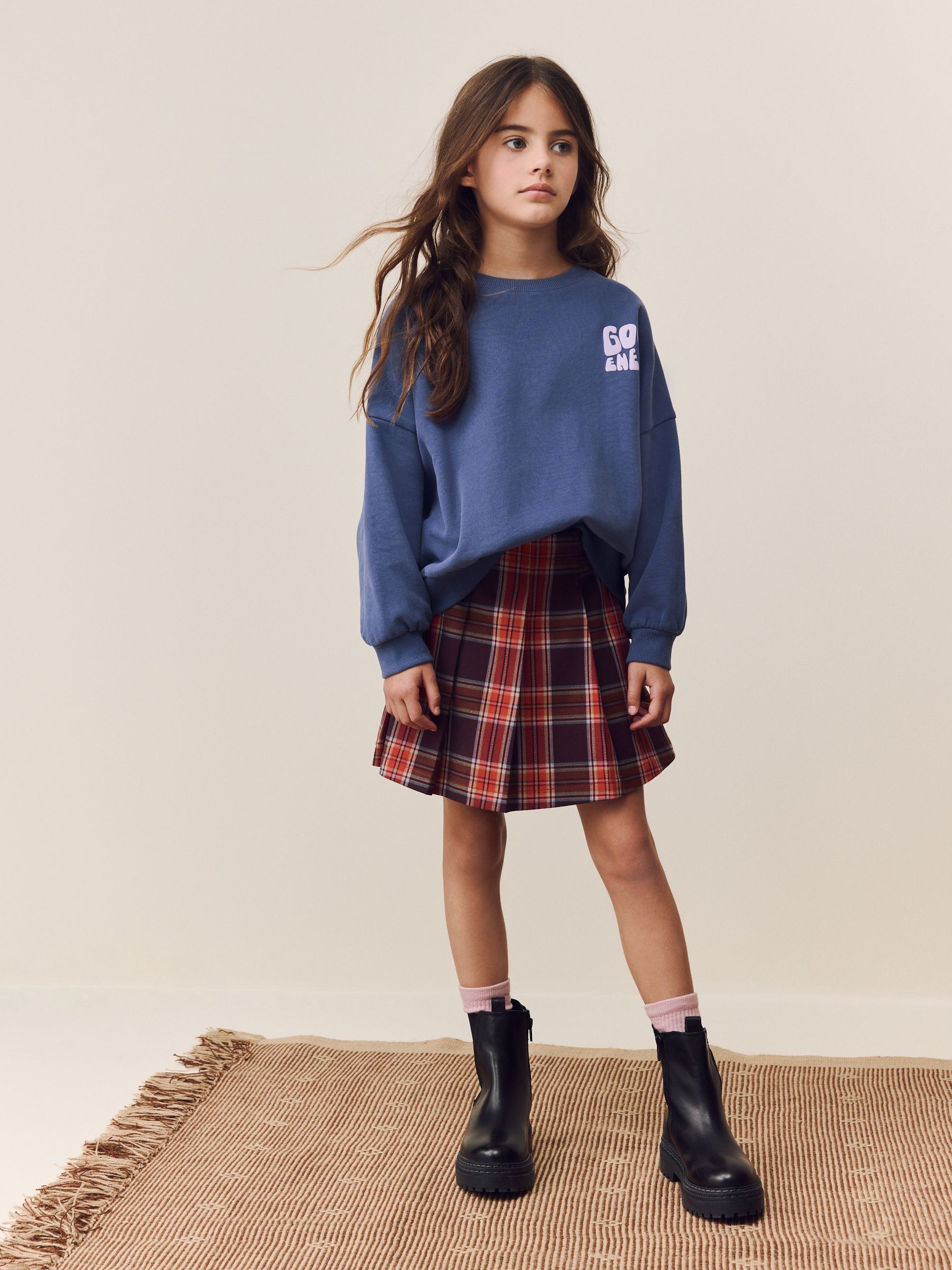Buy Burgundy Red Pleated Check Skirt (3-16yrs) from the Next UK online shop