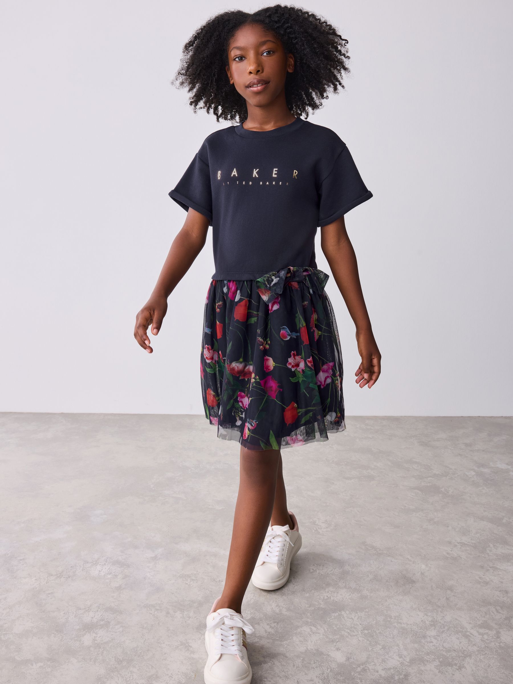 Buy Baker by Ted Baker Navy Floral Print Mesh Mockable Dress from the ...