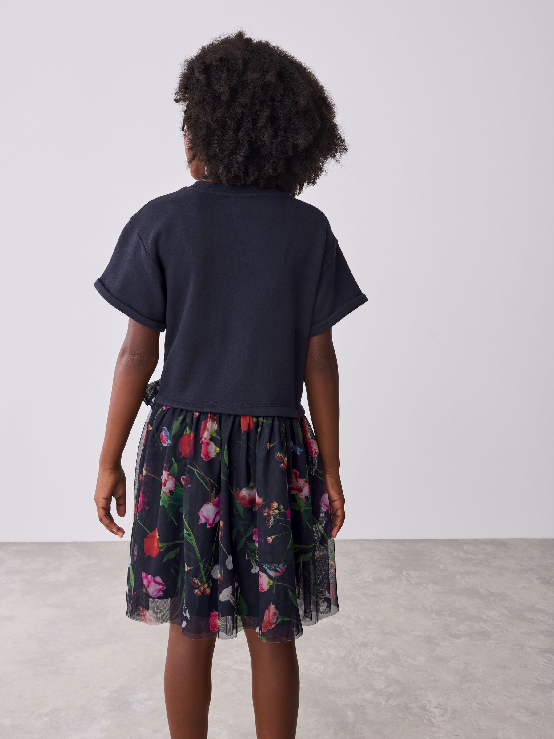 Buy Baker by Ted Baker Navy Floral Print Mesh Mockable Dress from the ...