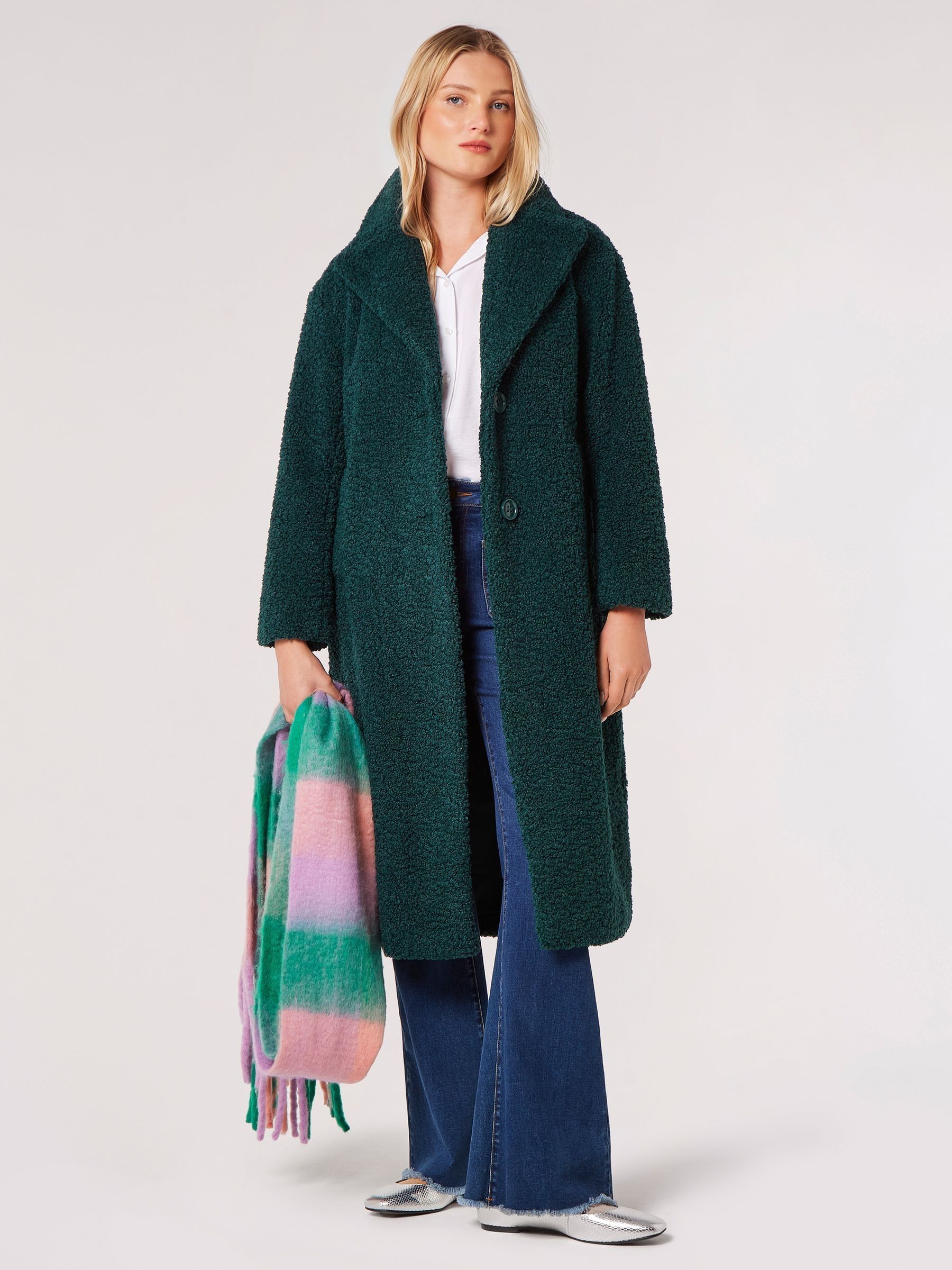 Buy Apricot Green Long Single Breasted Borg Jacket from the Next UK ...