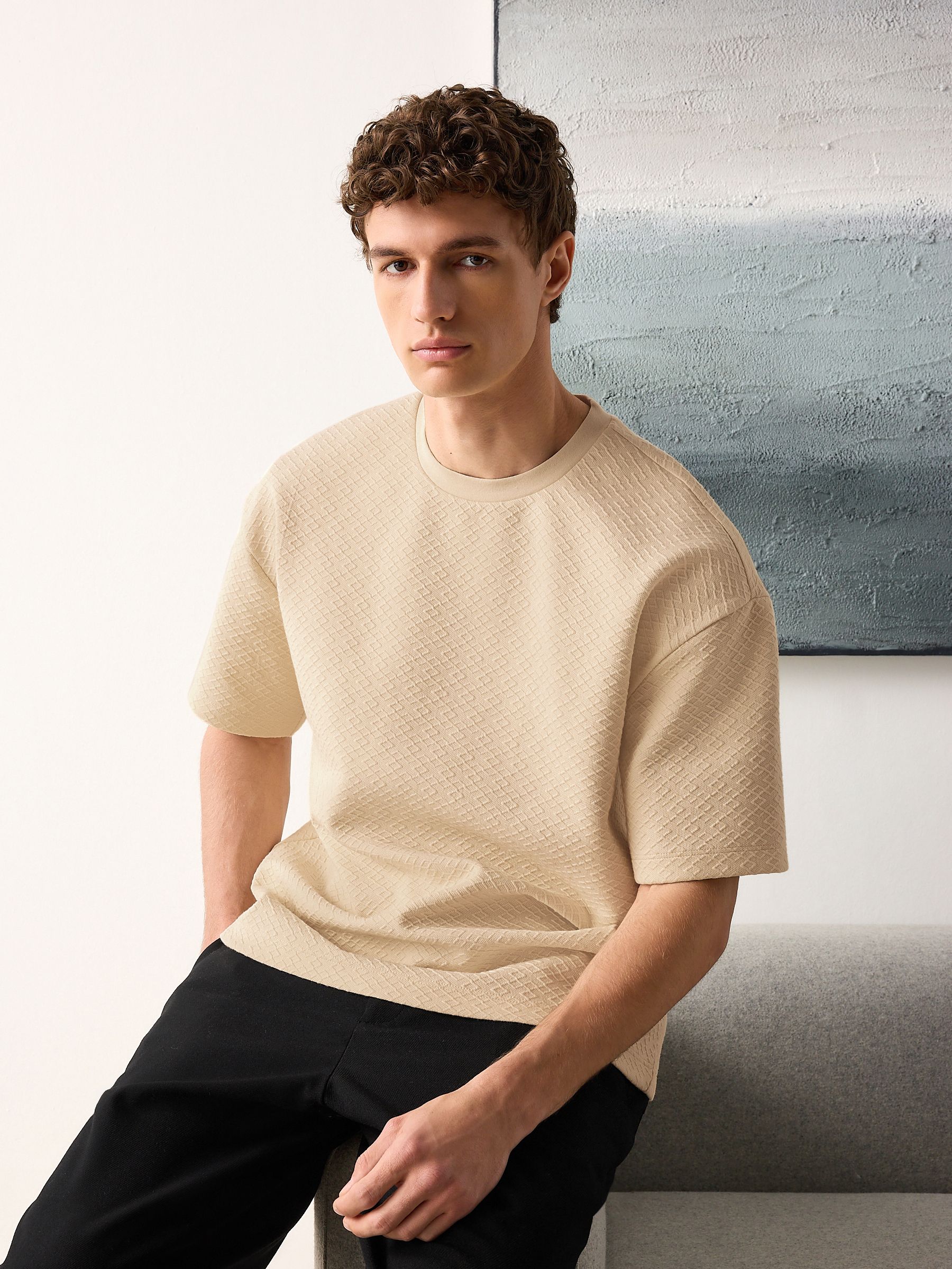 Buy Ecru Smart Textured T-Shirt from the Next UK online shop