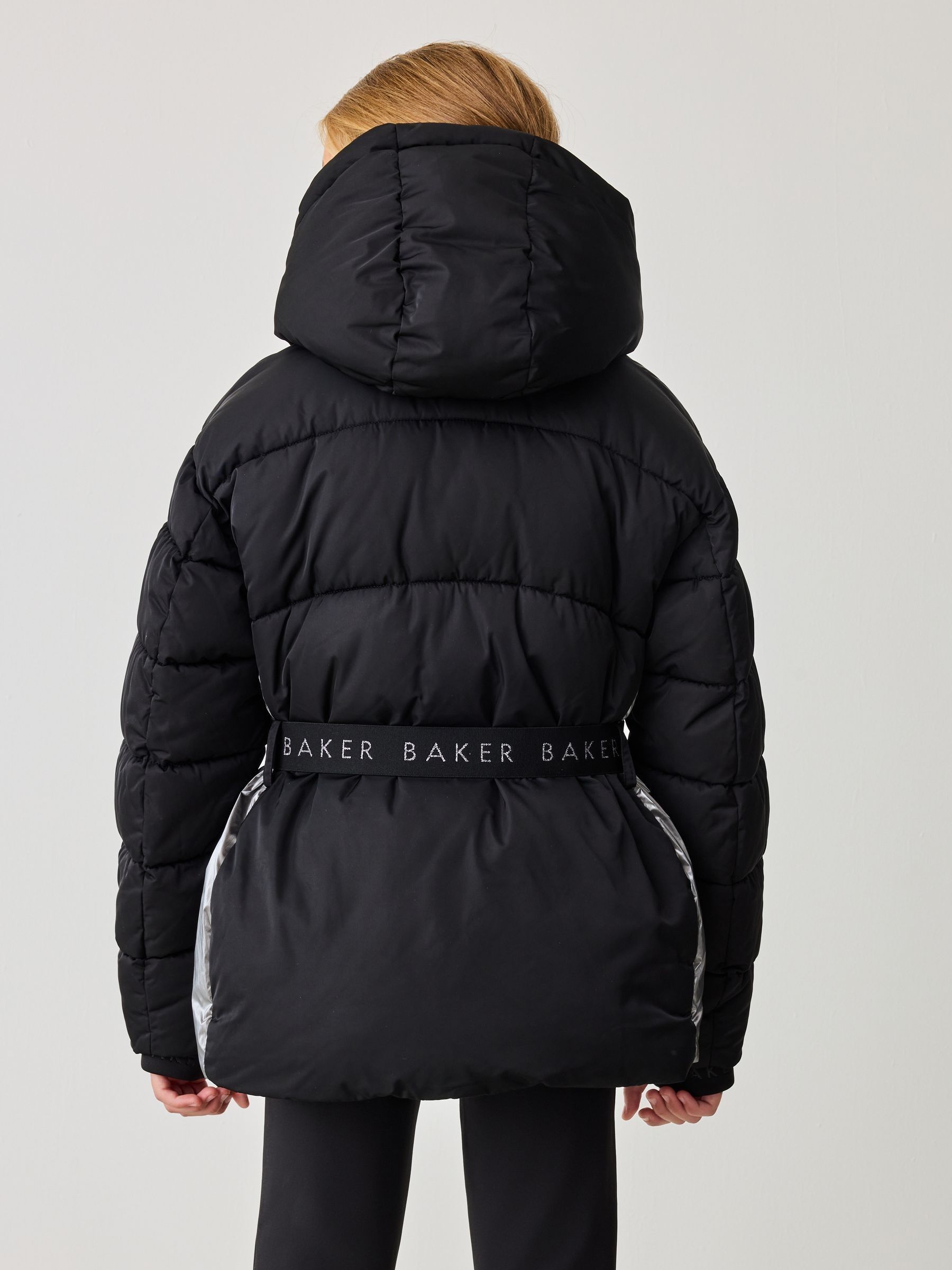 Buy Baker by Ted Baker Shower Resistant Panel Belted Black Padded Coat ...