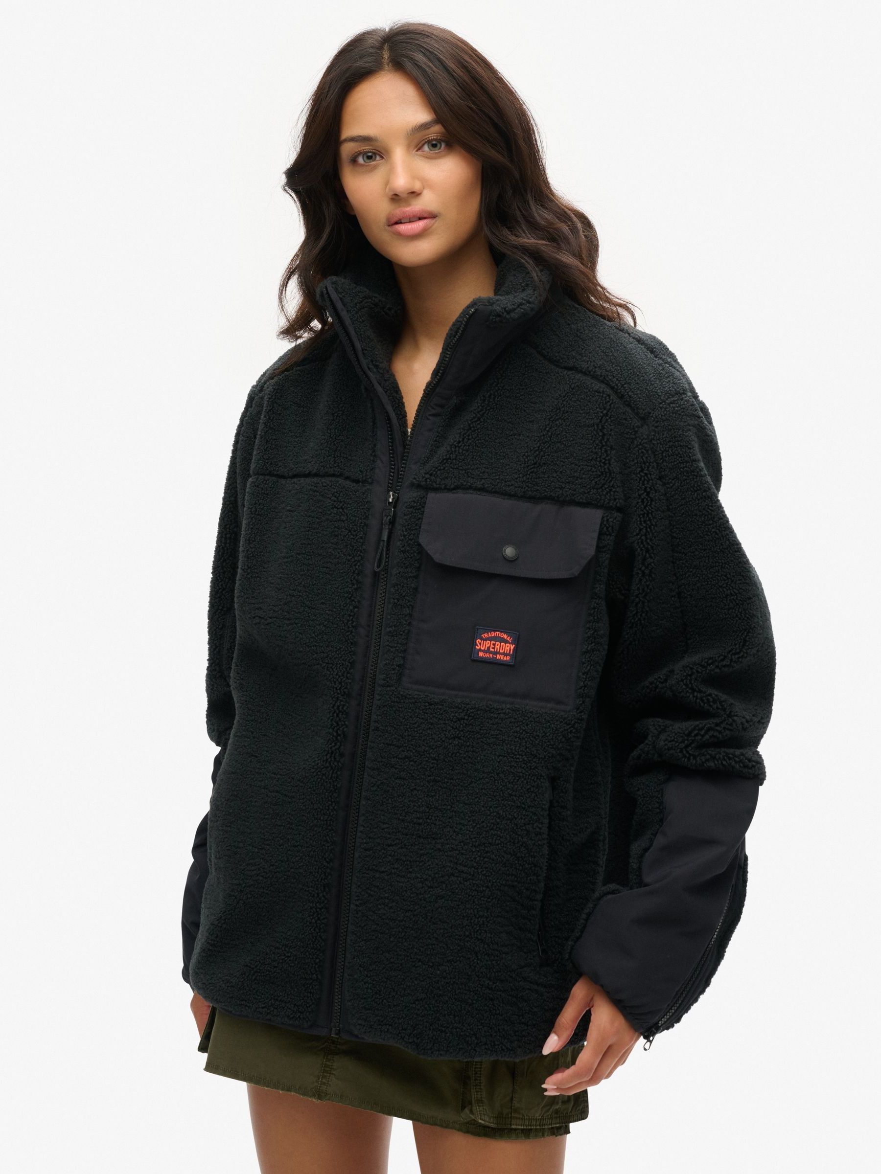 Buy Superdry Black Oversized Expedition Borg Hybrid Jacket from the ...