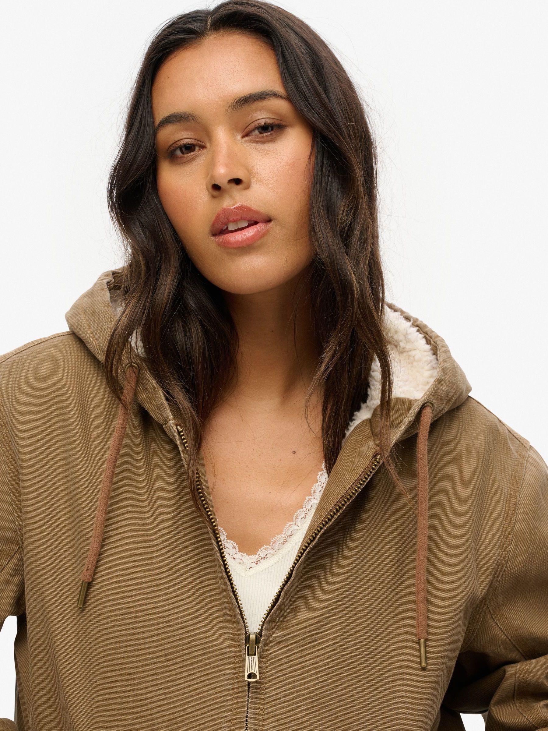 Buy Superdry Brown Oversized Vintage Workwear Hooded Bomber Jacket from ...