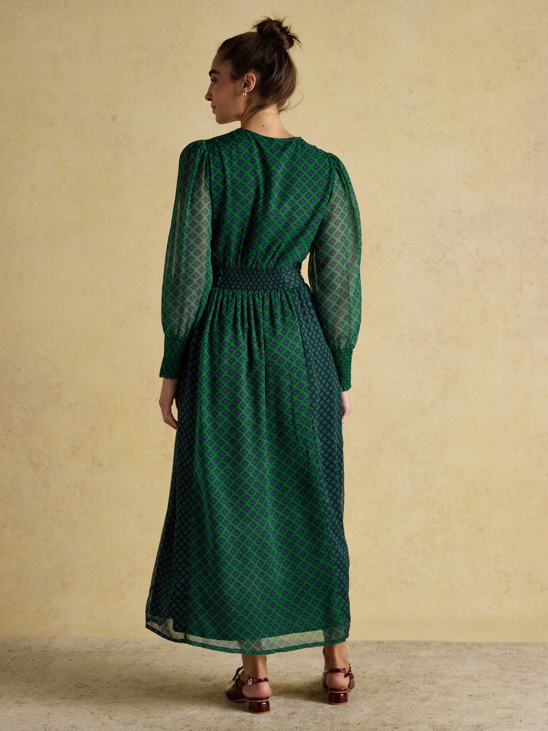 Buy Joules Allegra Green Hotchpotch Ruched Hotchpotch V-Neck Dress from ...