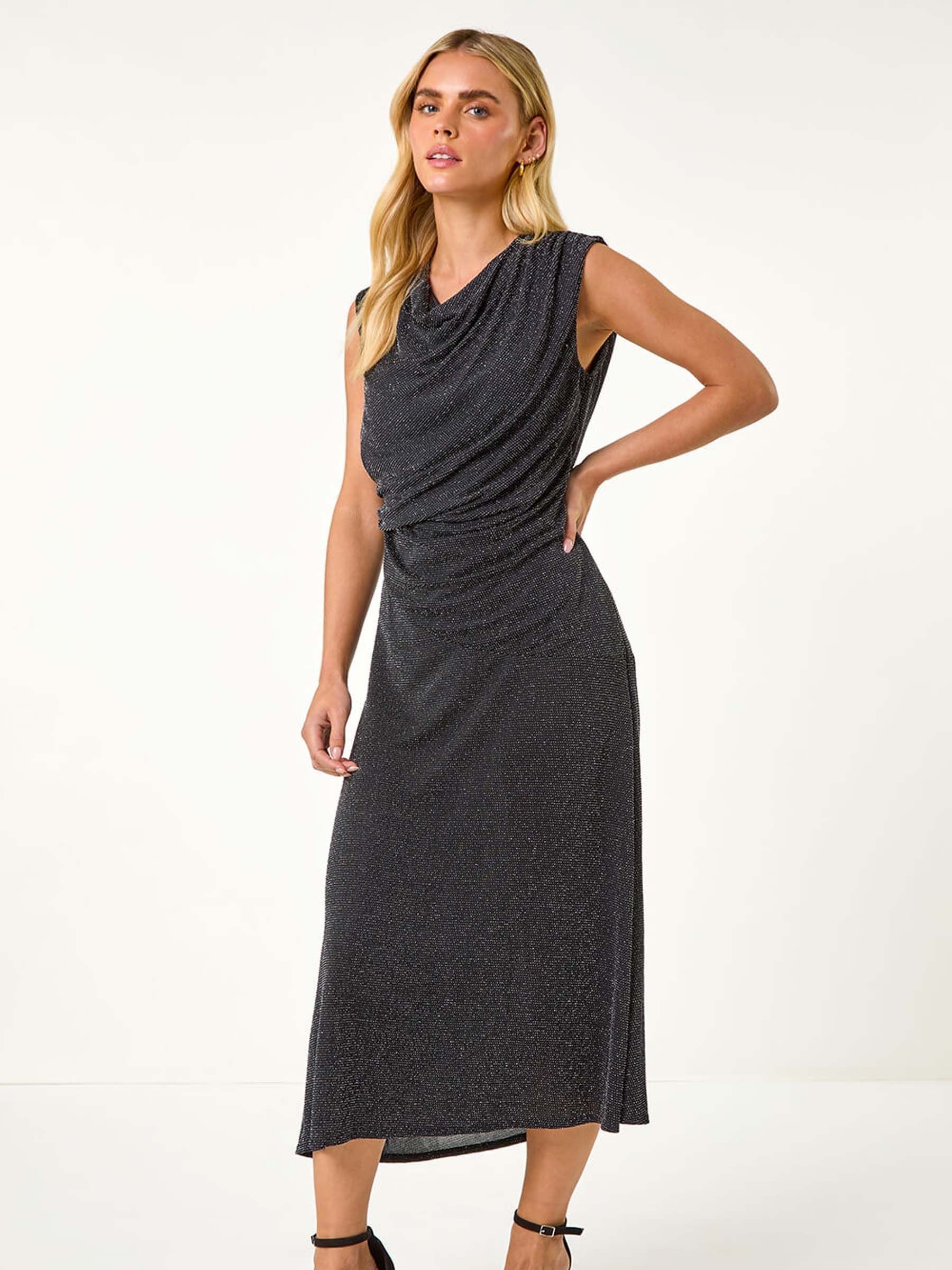 Buy Roman Black Petite Sparkle Stretch Drape Dress from the Next UK ...