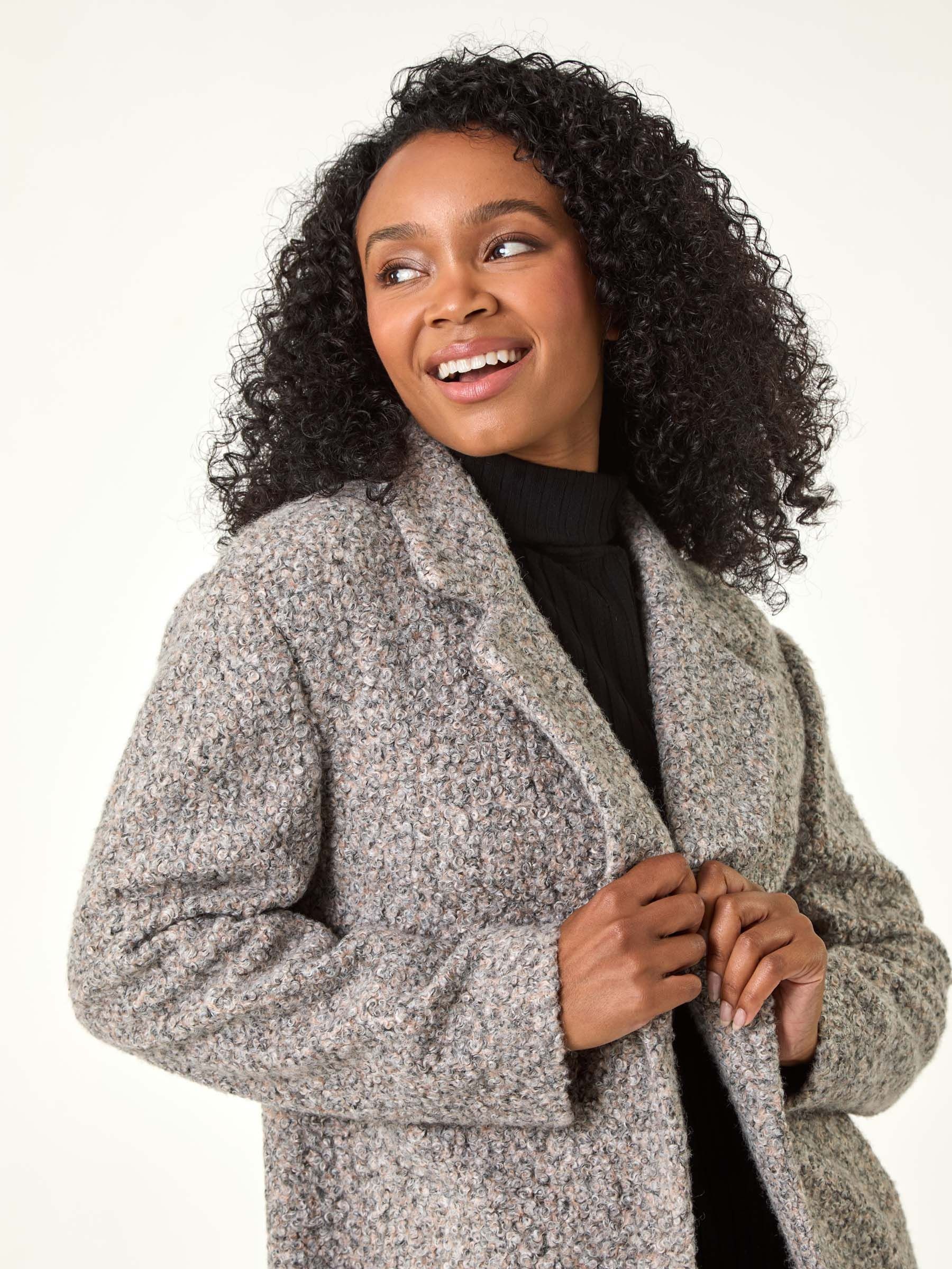 Buy Roman Grey Petite Textured Boucle Coat from the Next UK online shop