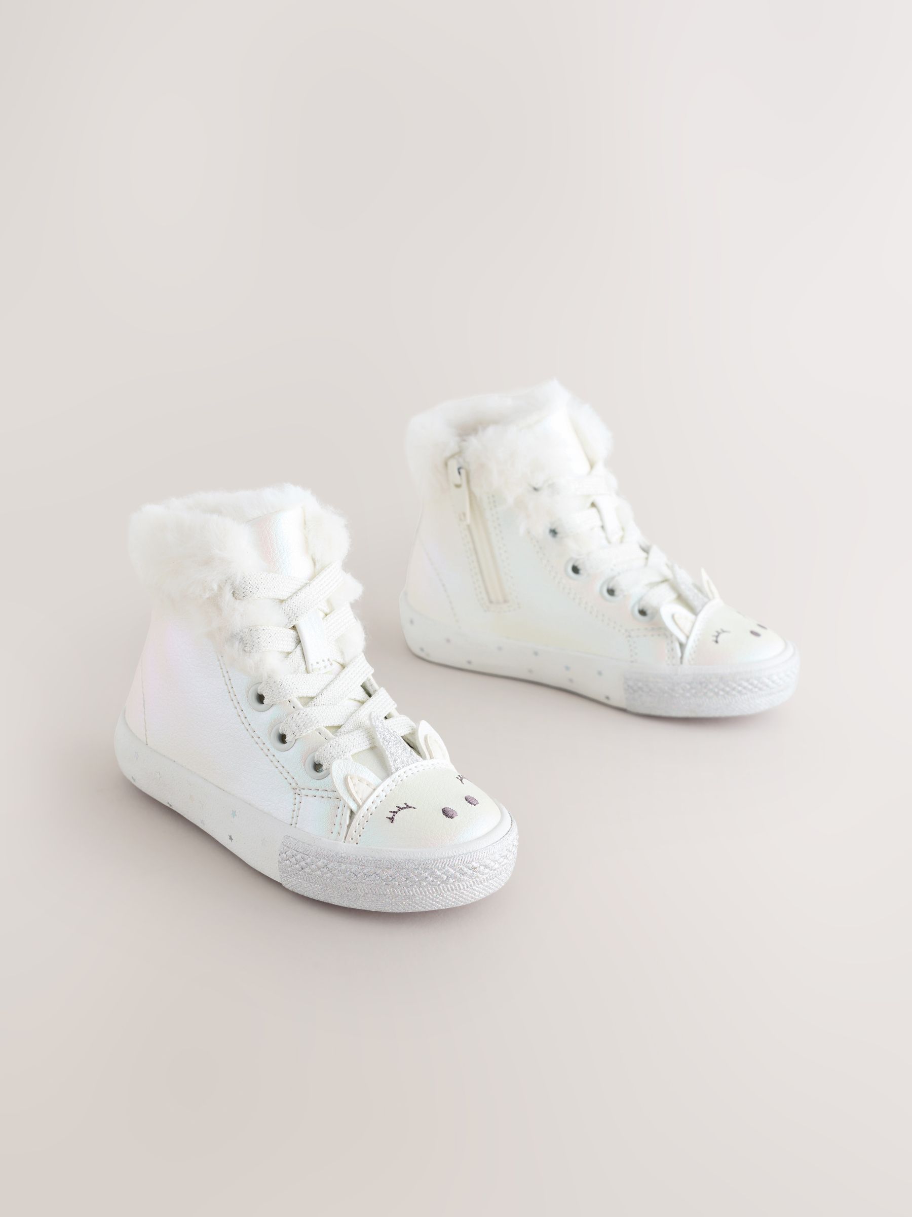 Buy White Shimmer Unicorn - Character High Top Trainers from Next Taiwan