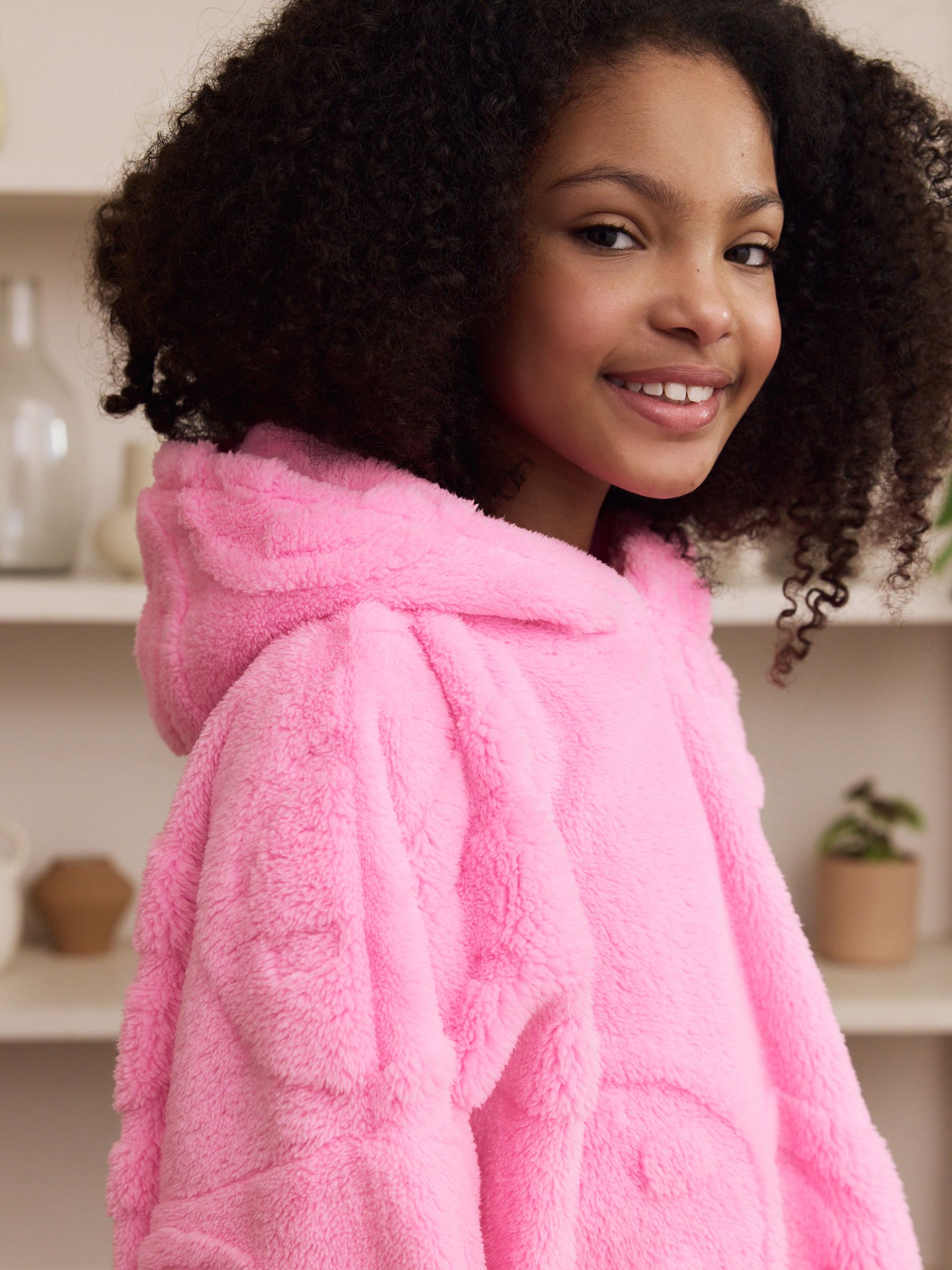 Buy Pink Happy Face Jacquard Fleece Cropped Hooded Blanket (3-16yrs ...