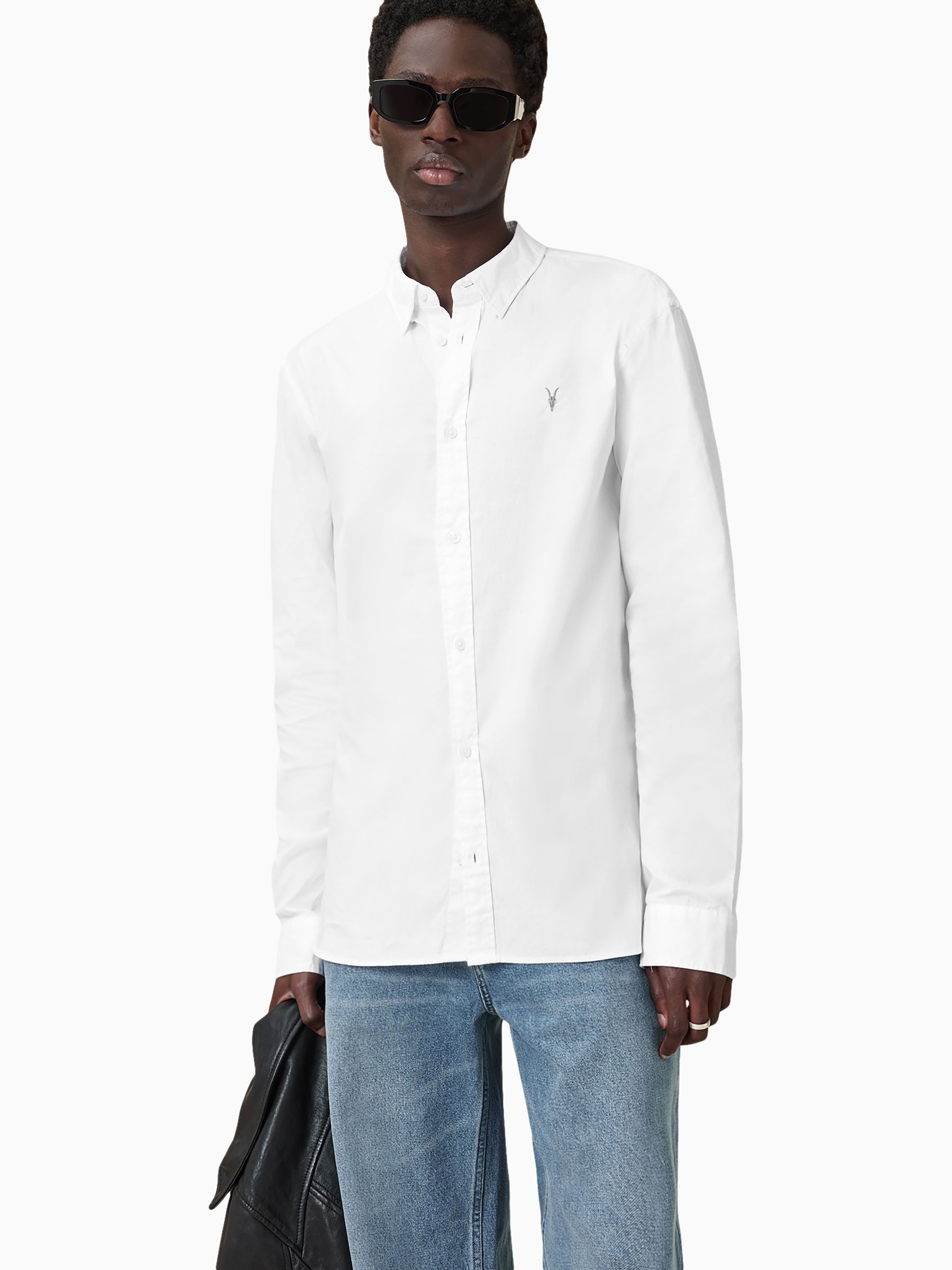 Buy AllSaints White Hawthorne Black Long Sleeve Button Up Shirt from ...