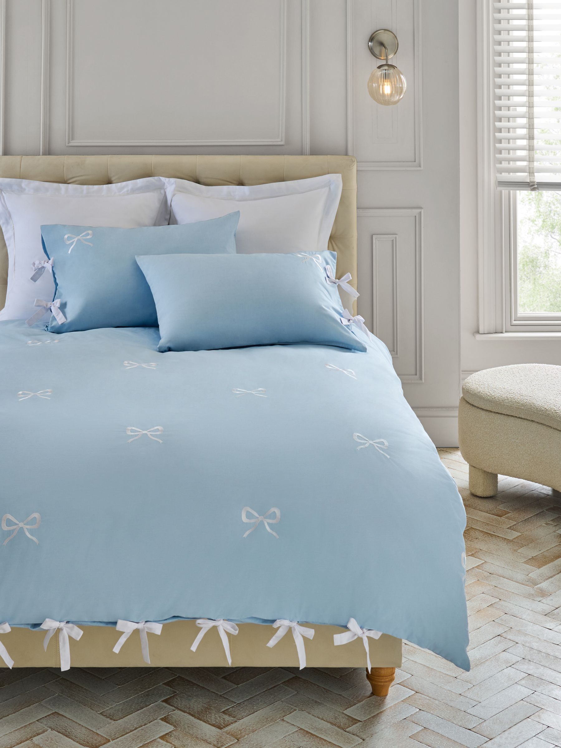 Buy Blue/White Bow Embroidered Duvet Cover and Pillowcase Set from the ...