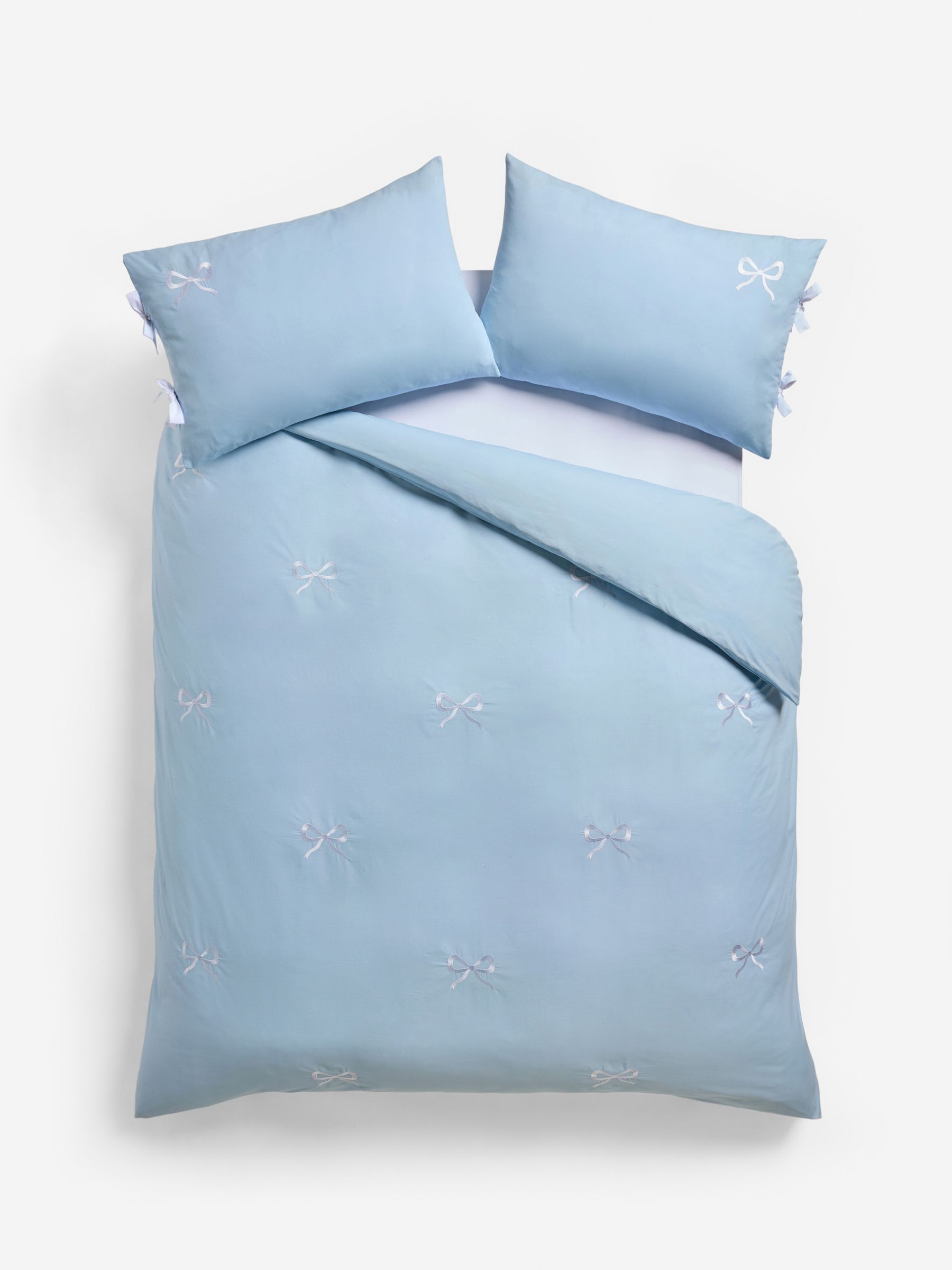 Buy Blue/White Bow Embroidered Duvet Cover and Pillowcase Set from the ...