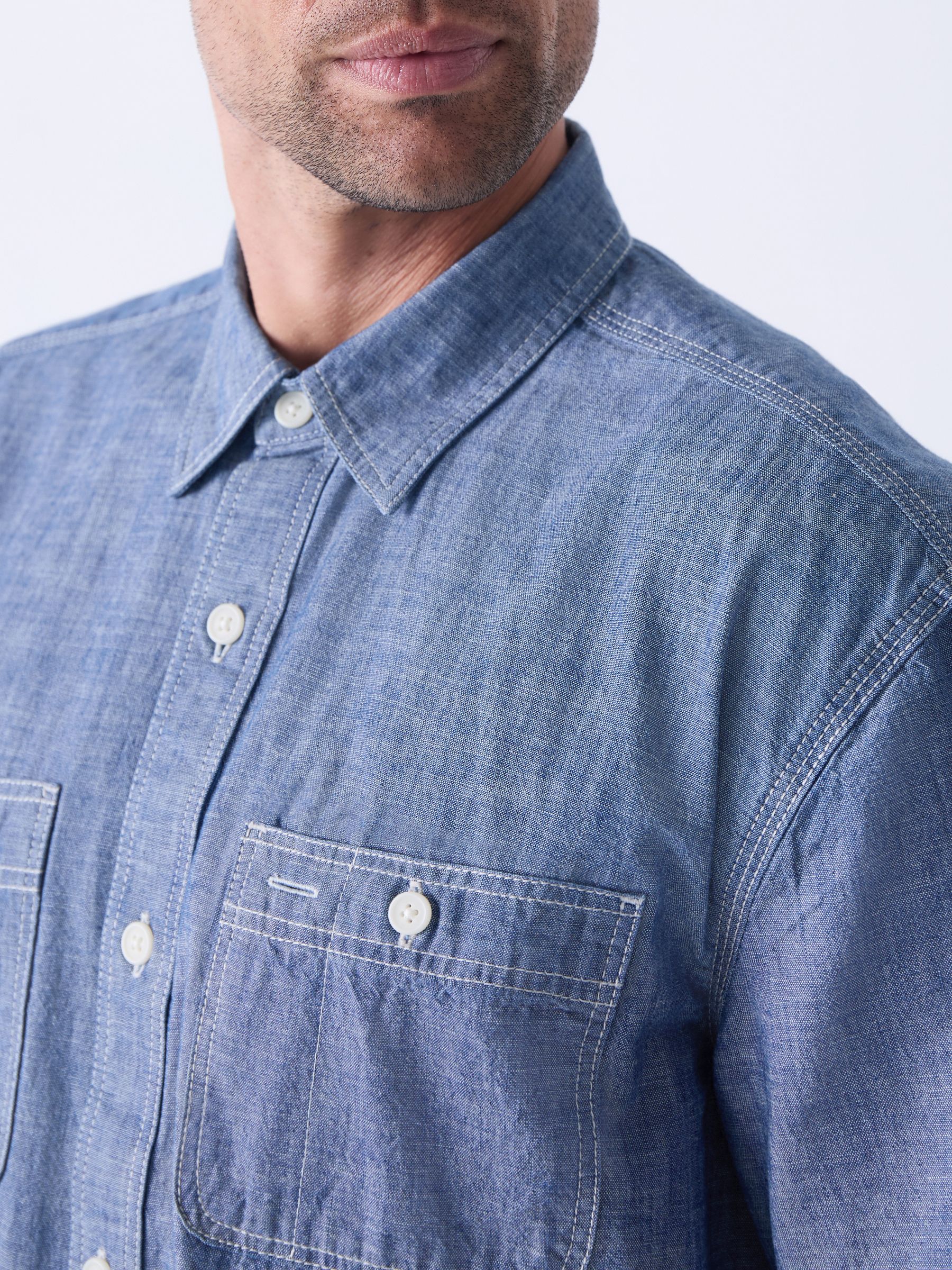 Buy Blue Chambray Denim Short Sleeve 100% Cotton Shirt from Next Qatar