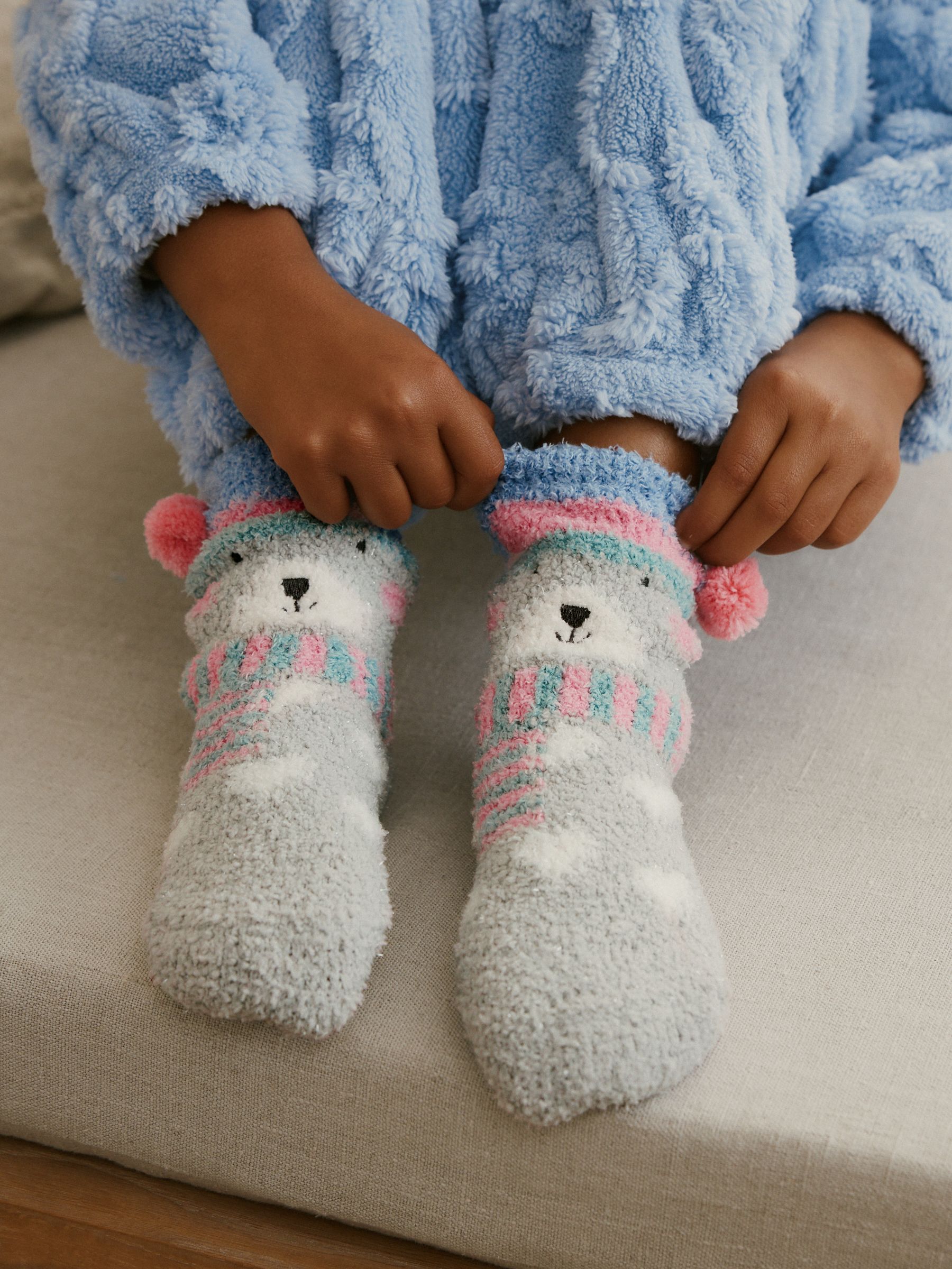 Buy Grey/Blue Polarbear Print Christmas Cosy Ankle Socks from Next ...