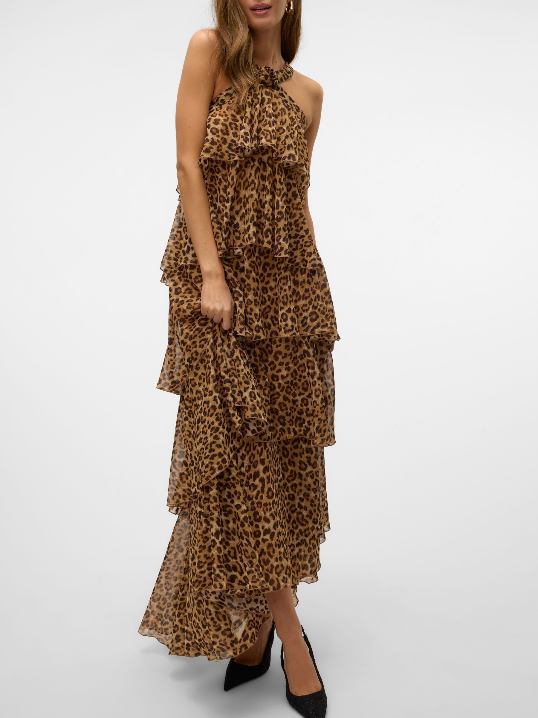 Buy VERO MODA Black Leopard Halter Neck Tiered Ruffle Maxi Dress from the Next UK online shop