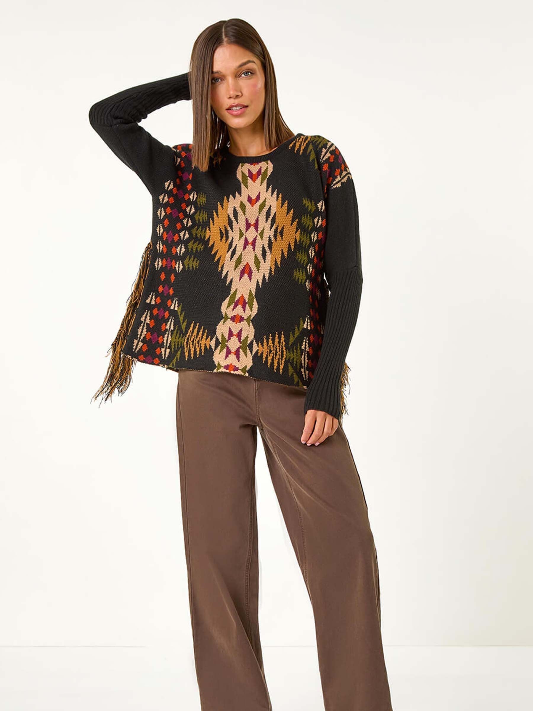 Buy Roman Black Pattern Fringe Jumper from the Next UK online shop