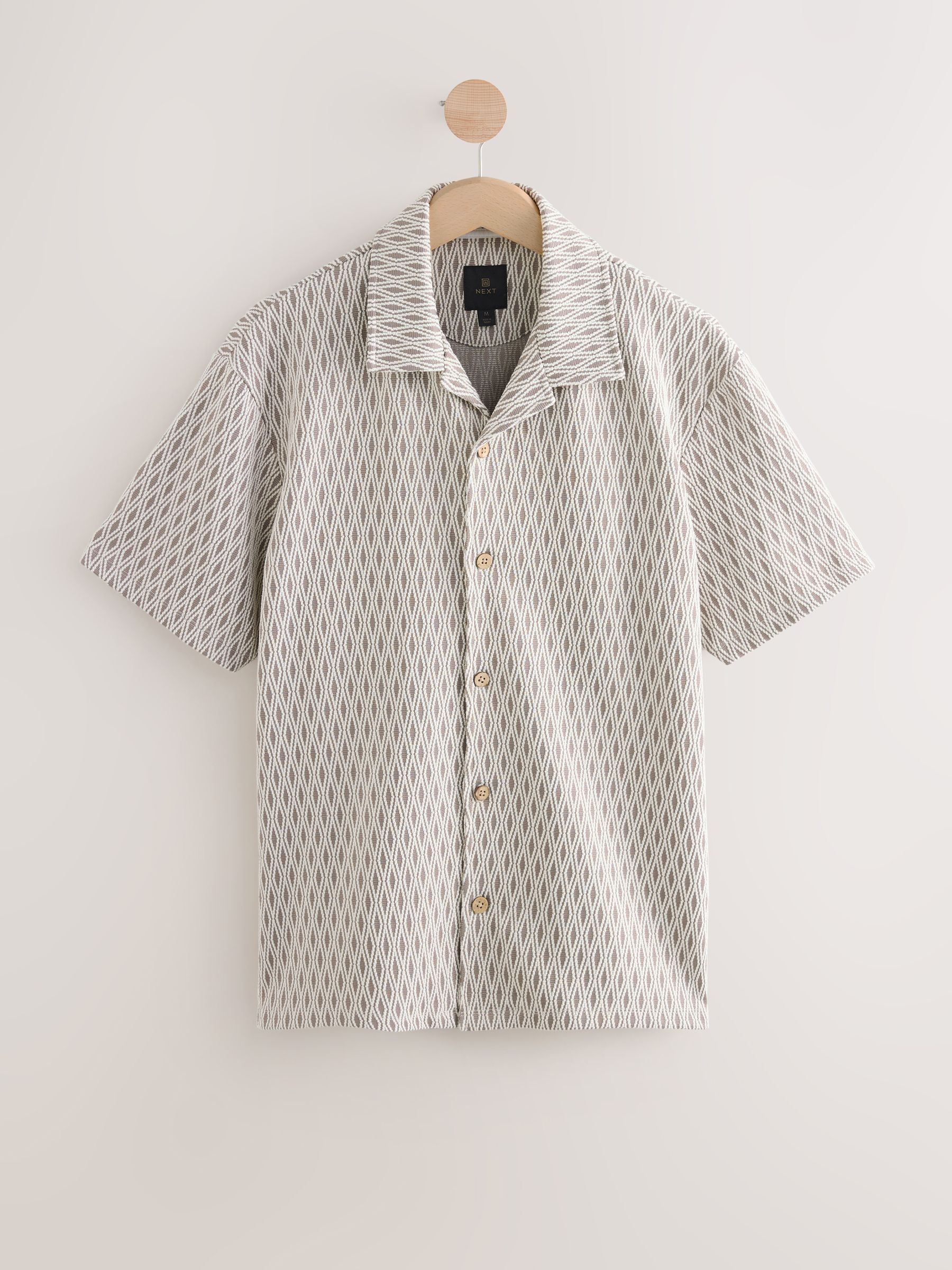 Buy Neutral Geometric Cuban Collar Textured Jersey Short Sleeve Shirt ...