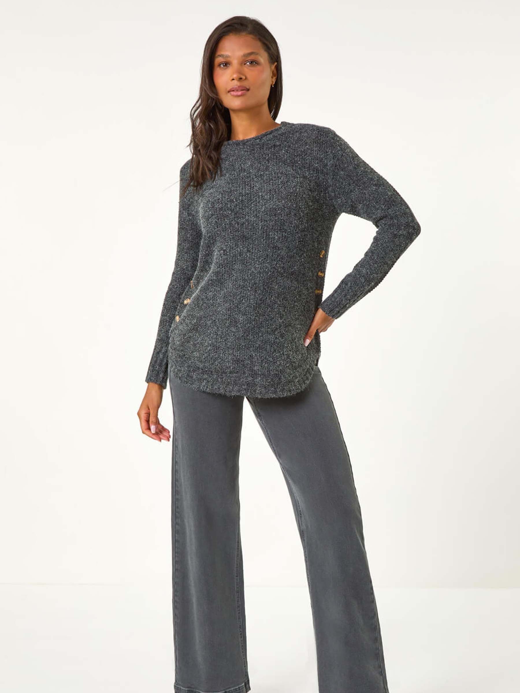 Buy Roman Grey Button Detail Curved Hem Jumper from the Next UK online shop
