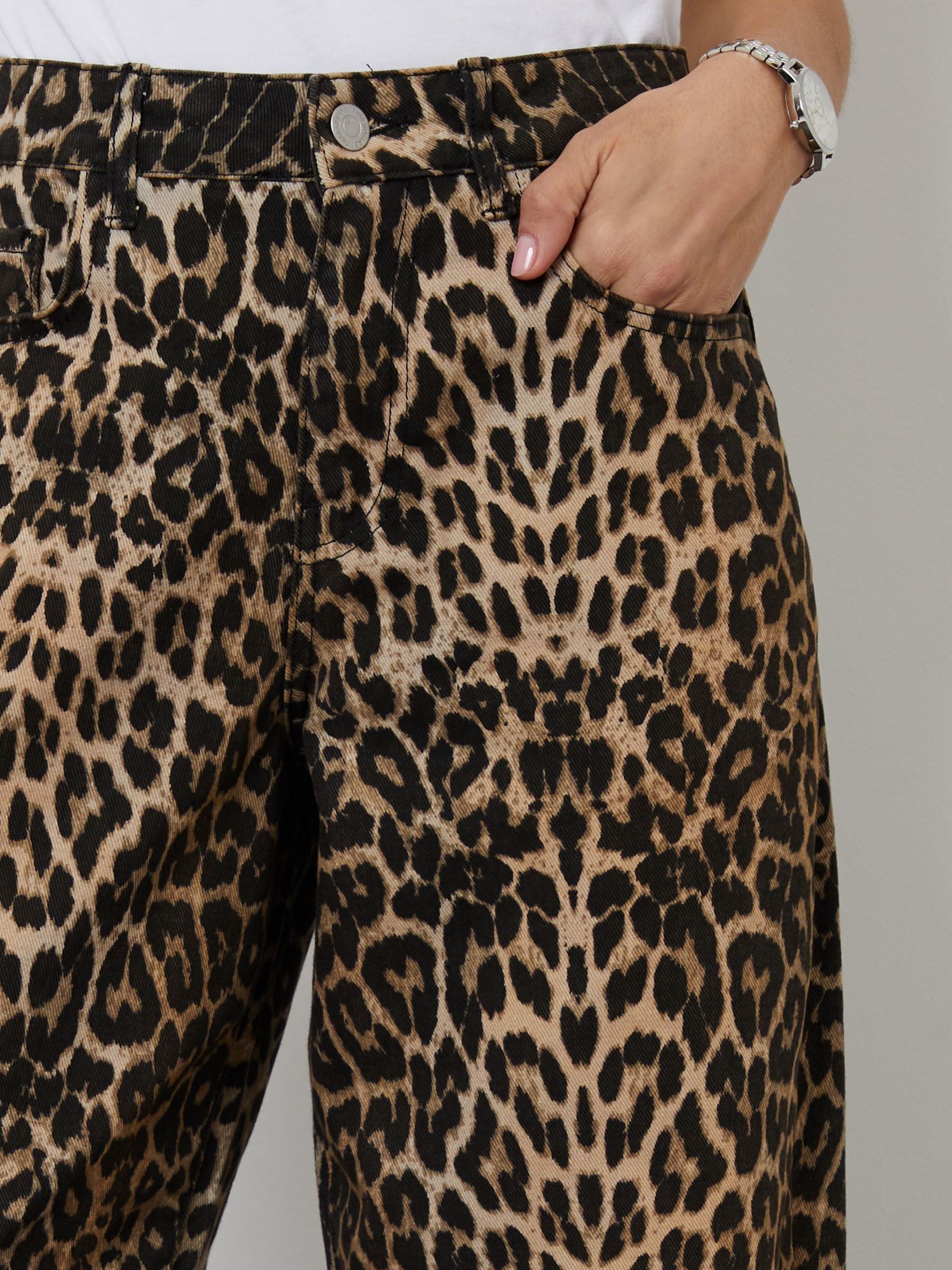 Buy Threadbare Brown Leopard Print Barrel Leg Denim 100% Cotton Jeans ...