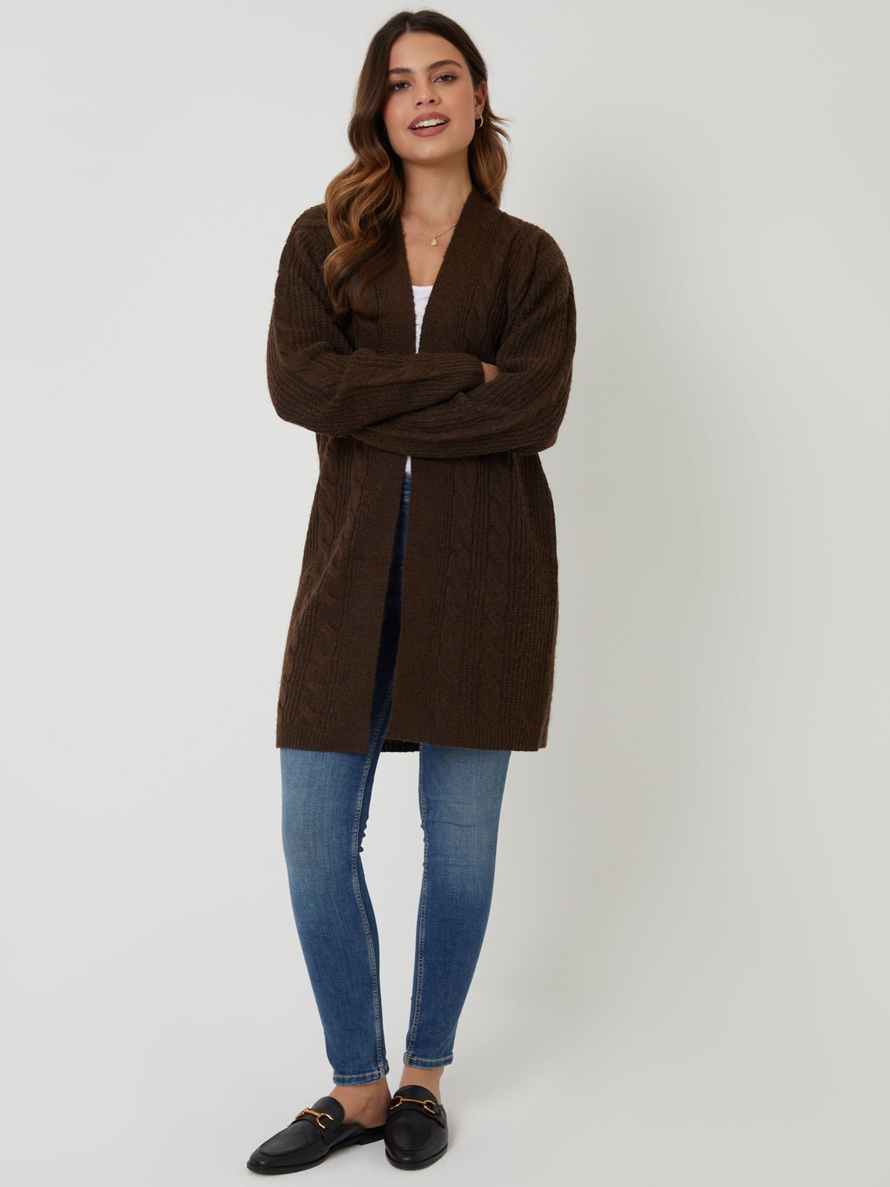 Buy Threadbare Chocolate Brown Cable Knit Cardigan from the Next UK ...