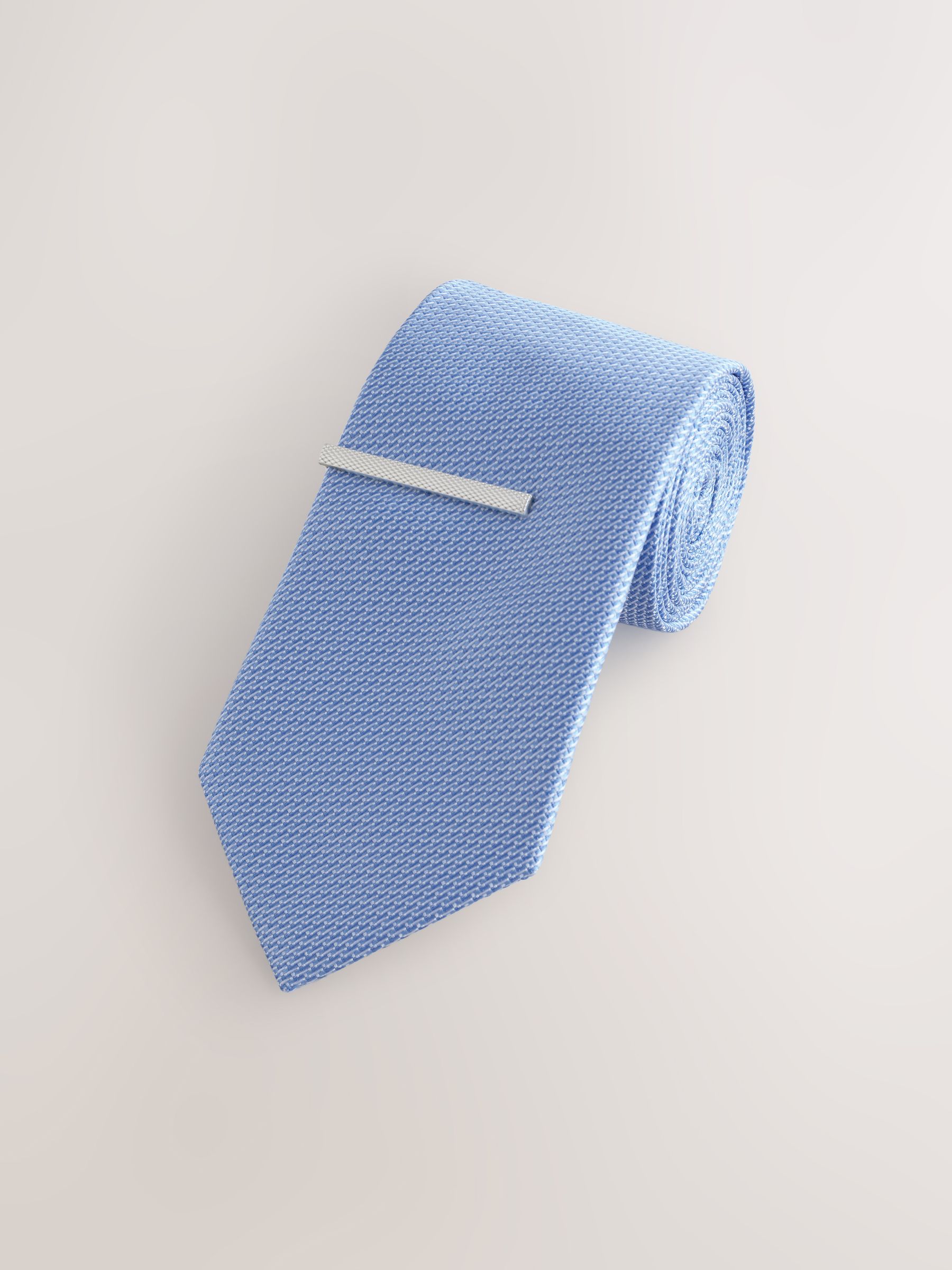 Buy Blue Textured Tie with Tie Clip from the Next UK online shop