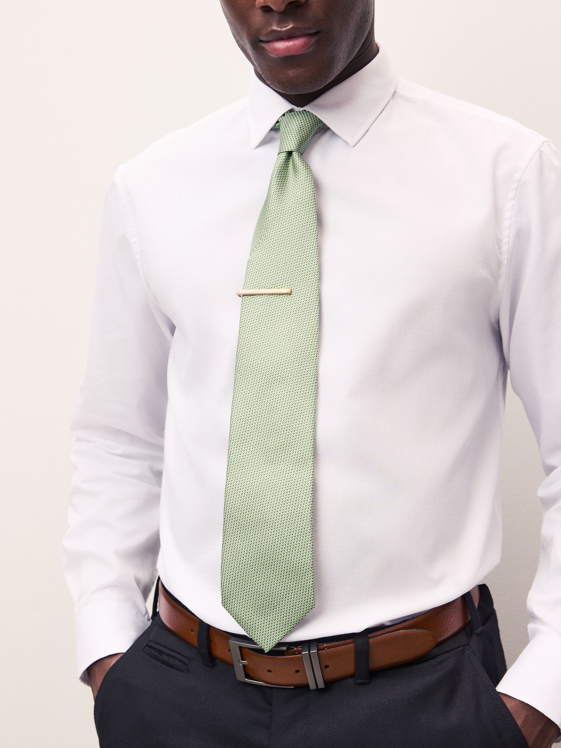 Buy Sage Green Textured Tie with Tie Clip from the Next UK online shop