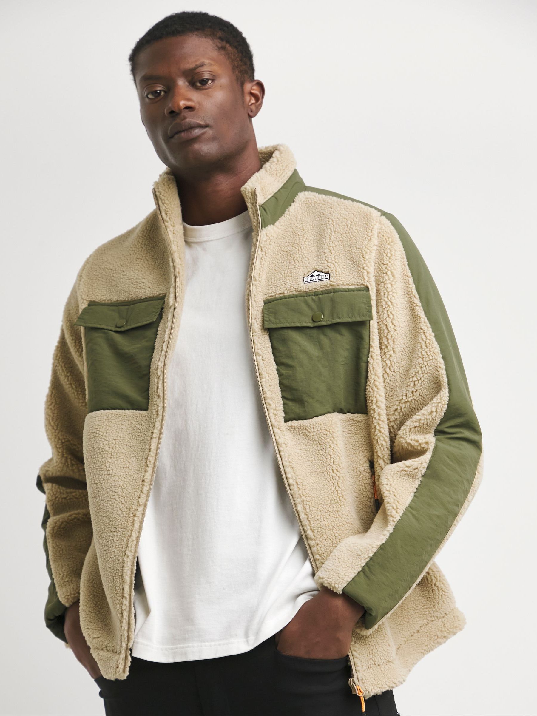 Buy Snowdonia Cream Borg Panel Detail Jacket from the Next UK online shop