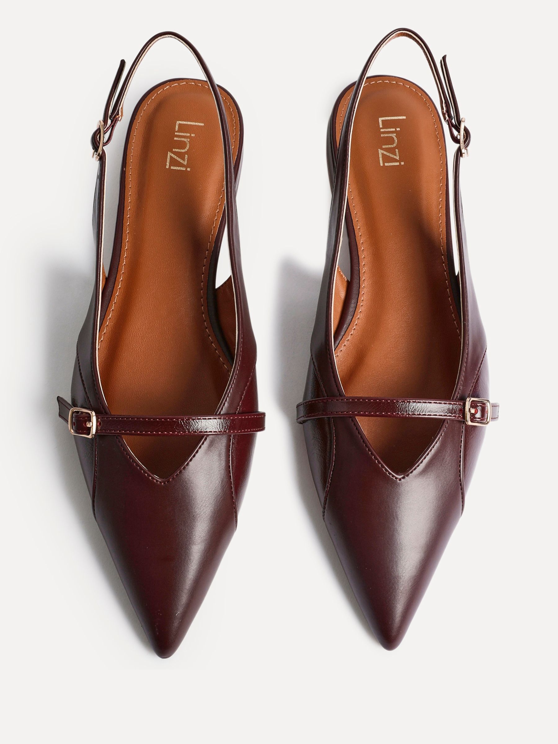Buy Linzi Red Prague Pointed Toe Ballet Flats With Buckle Detail from ...