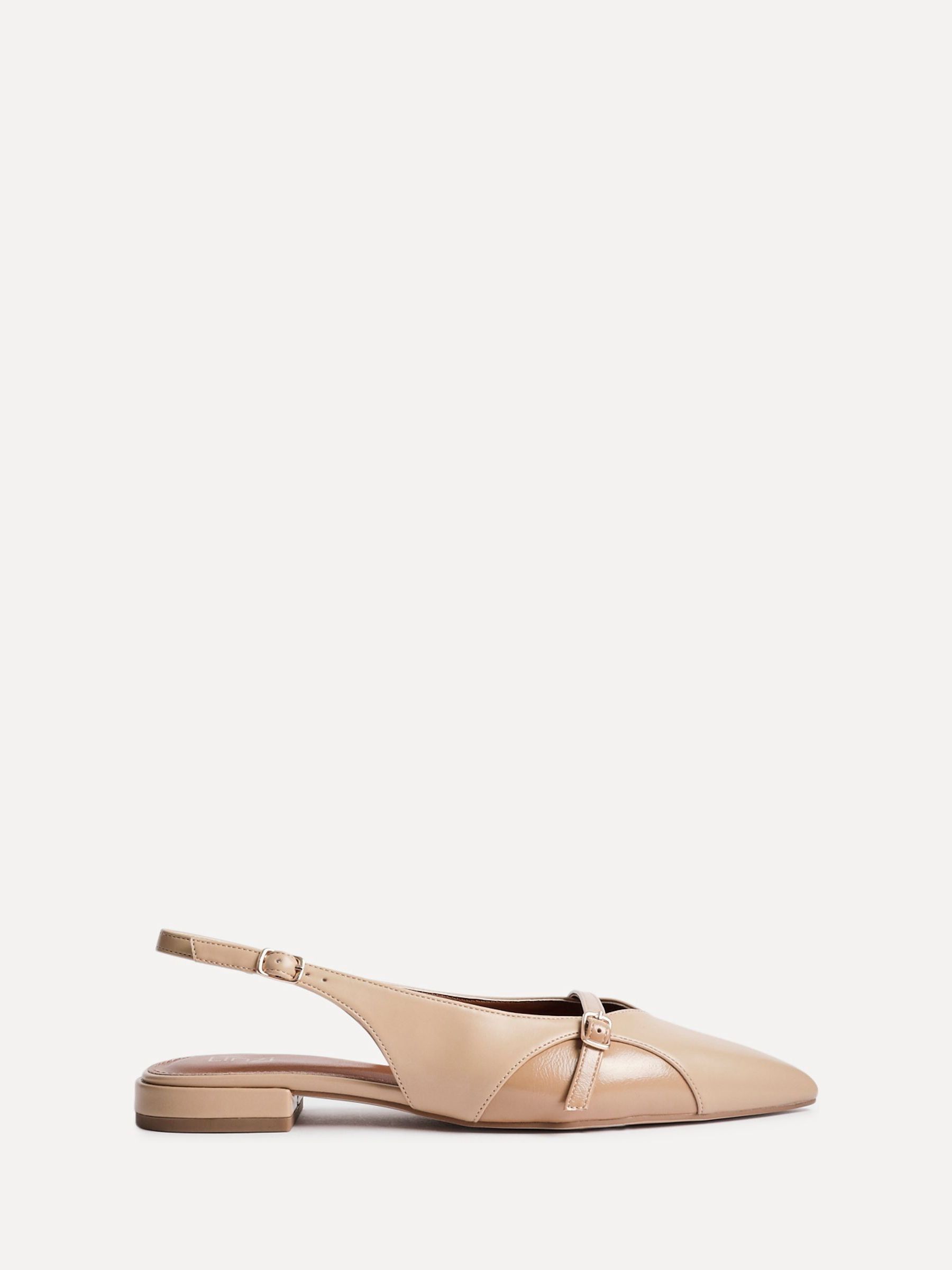 Buy Linzi Natural Prague Pointed Toe Ballet Flats With Buckle Detail ...
