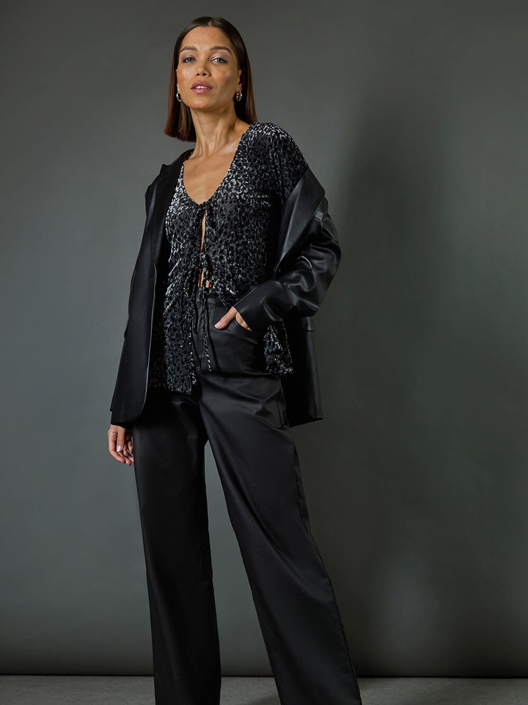 Buy Roman Grey Velvet Front Tie Animal Print Burnout Cardigans from the ...