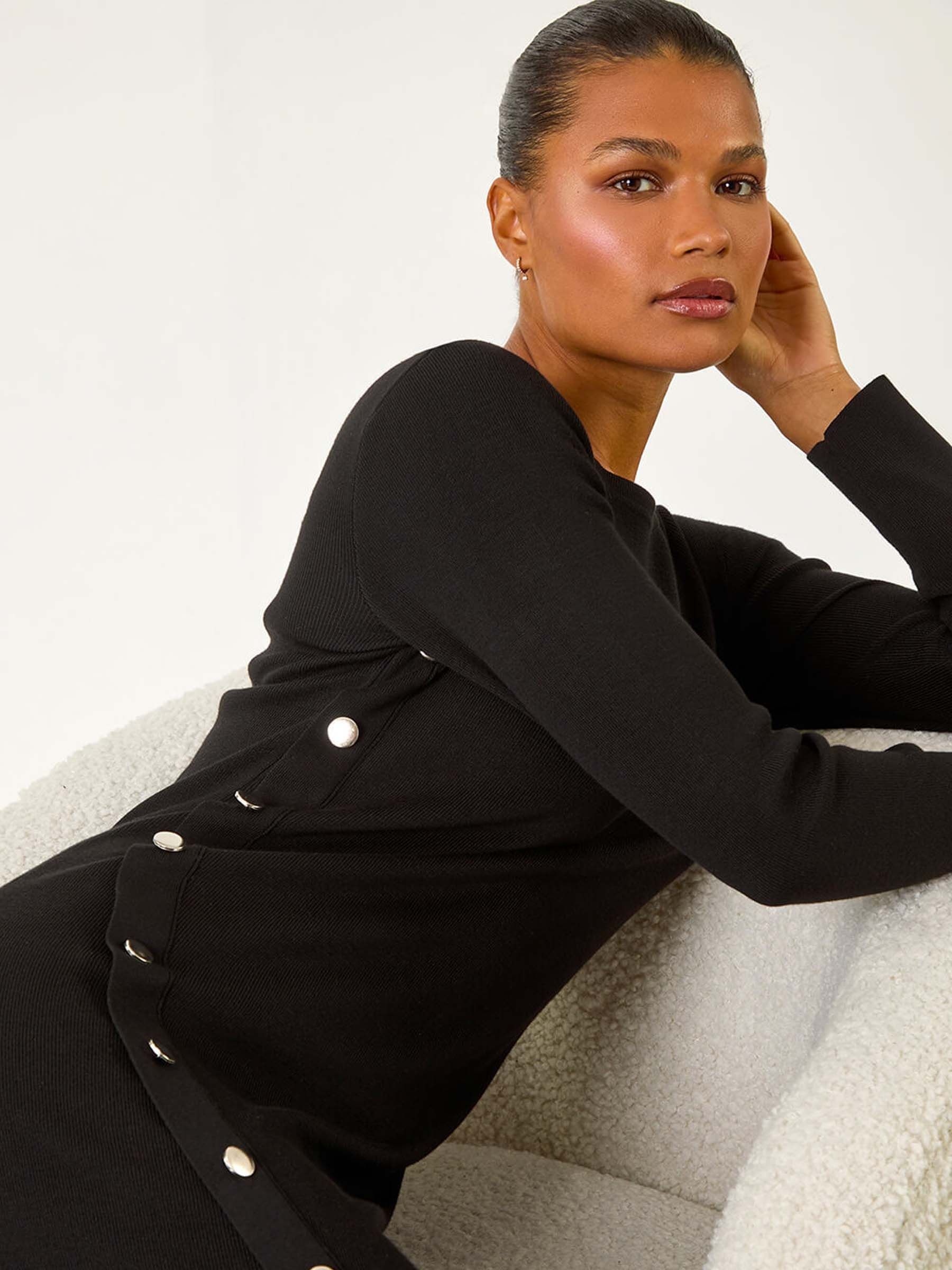 Buy Roman Black Side Button Detail Knitted Dress from the Next UK ...