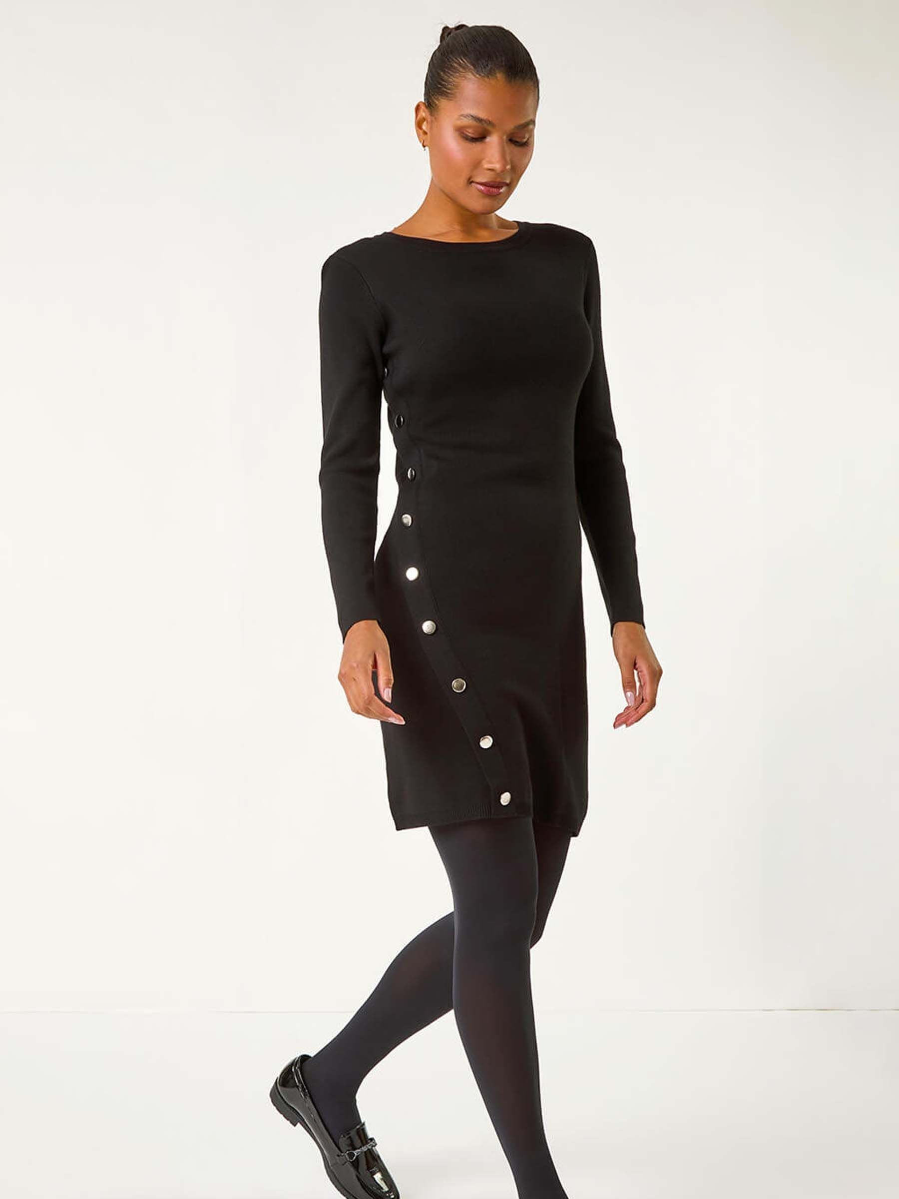 Buy Roman Black Side Button Detail Knitted Dress from the Next UK ...