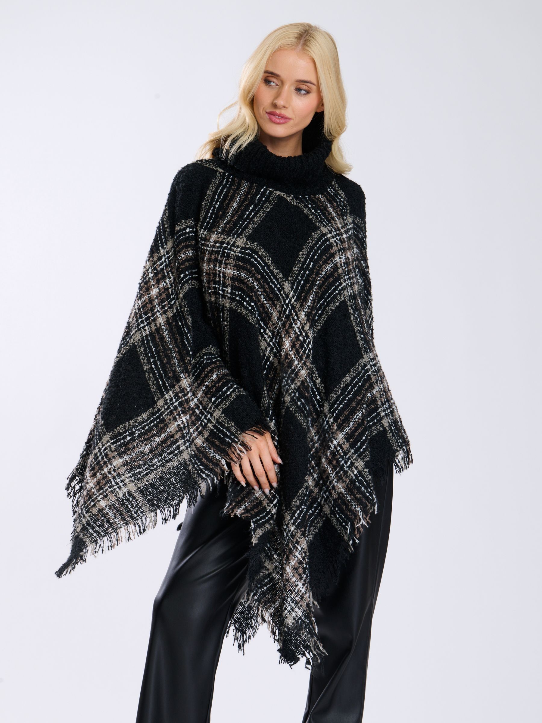 Buy South Beach Black Check Boucle Poncho from the Next UK online shop