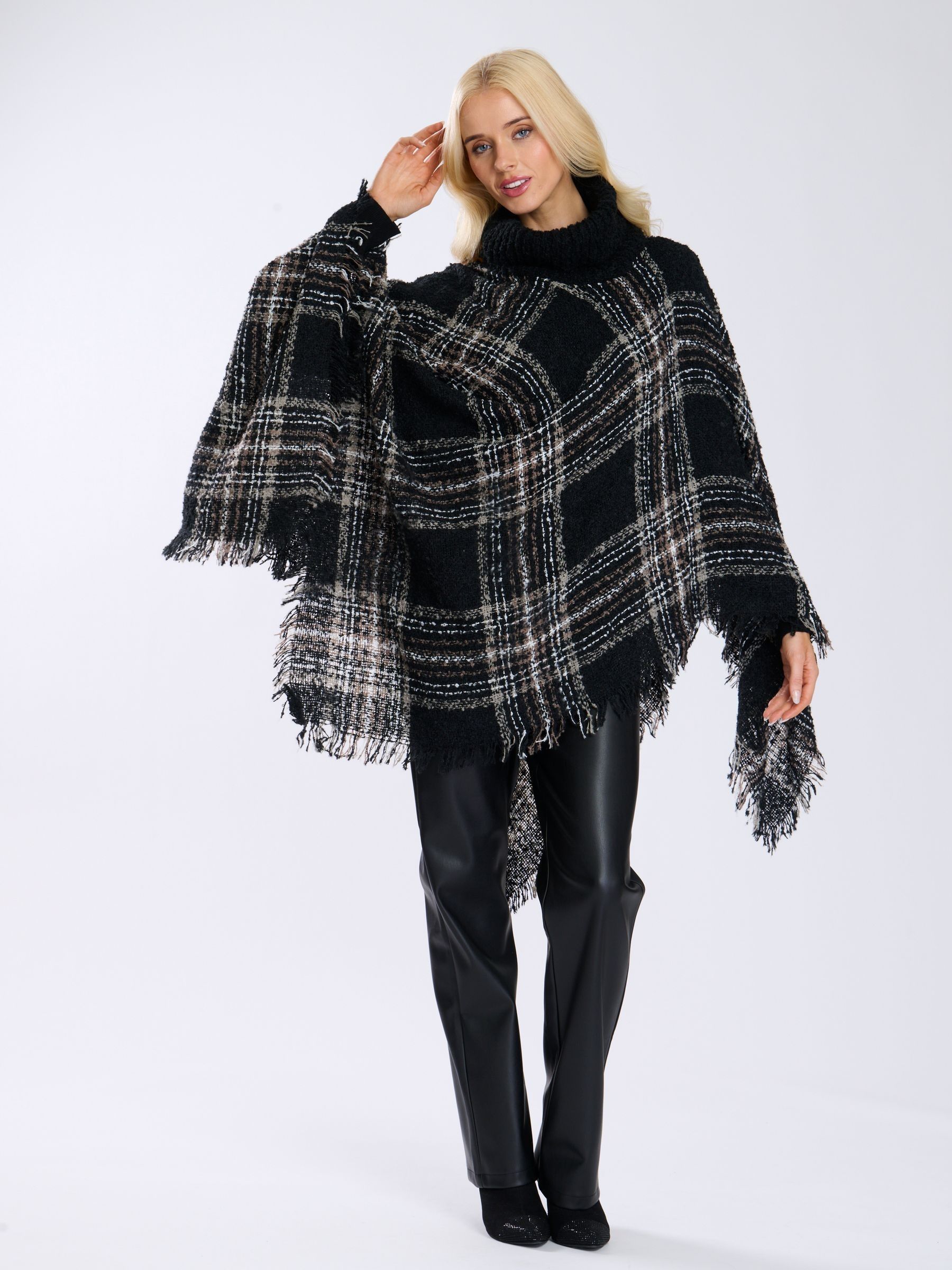 Buy South Beach Black Check Boucle Poncho from the Next UK online shop