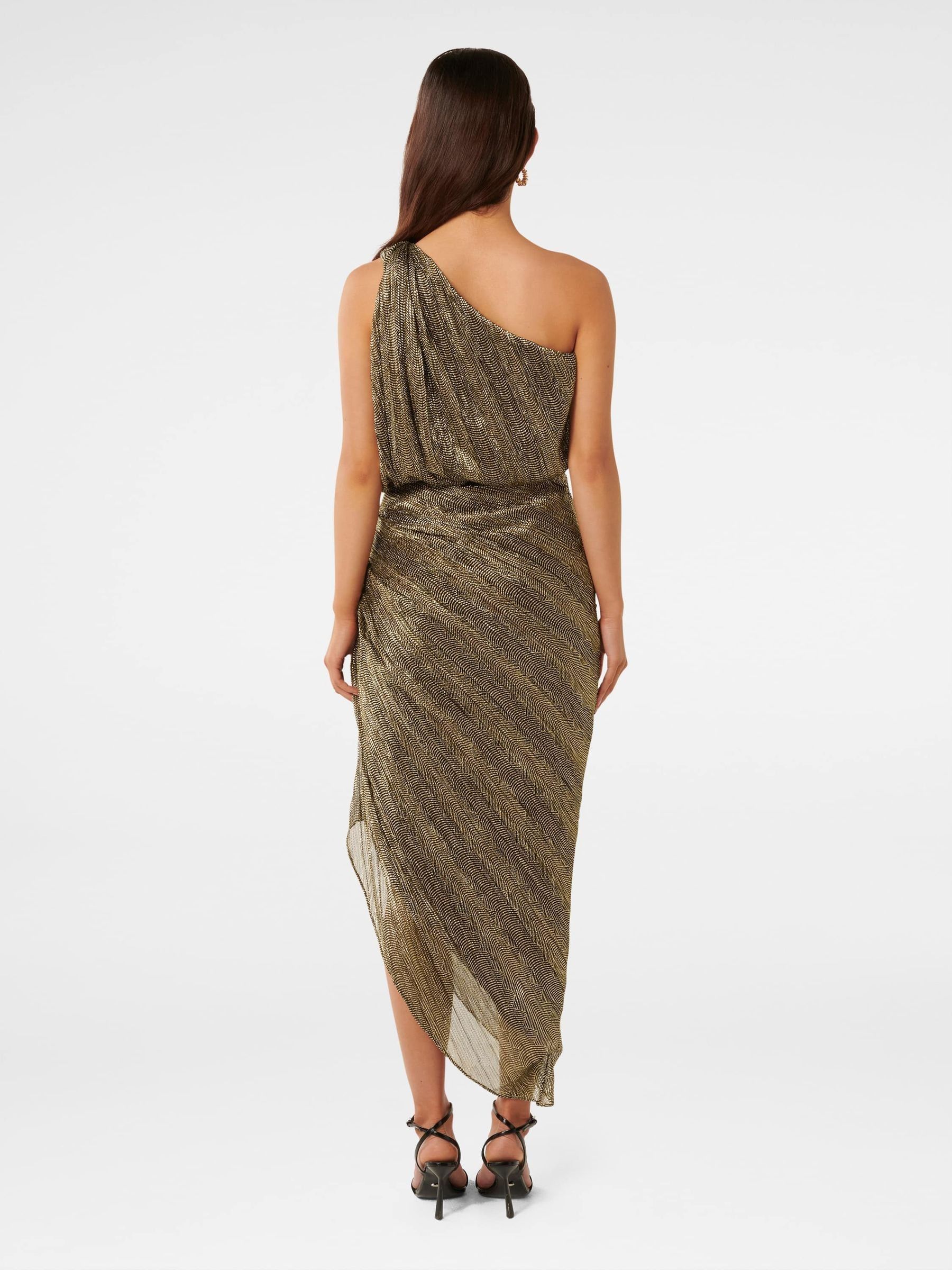 Buy Forever New Gold Cassidy One Shoulder Plisse Midi Dress from the ...