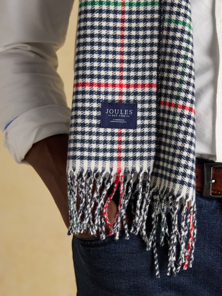 Buy Joules Langtree Cream & Navy Checked Large Scarf from Next USA