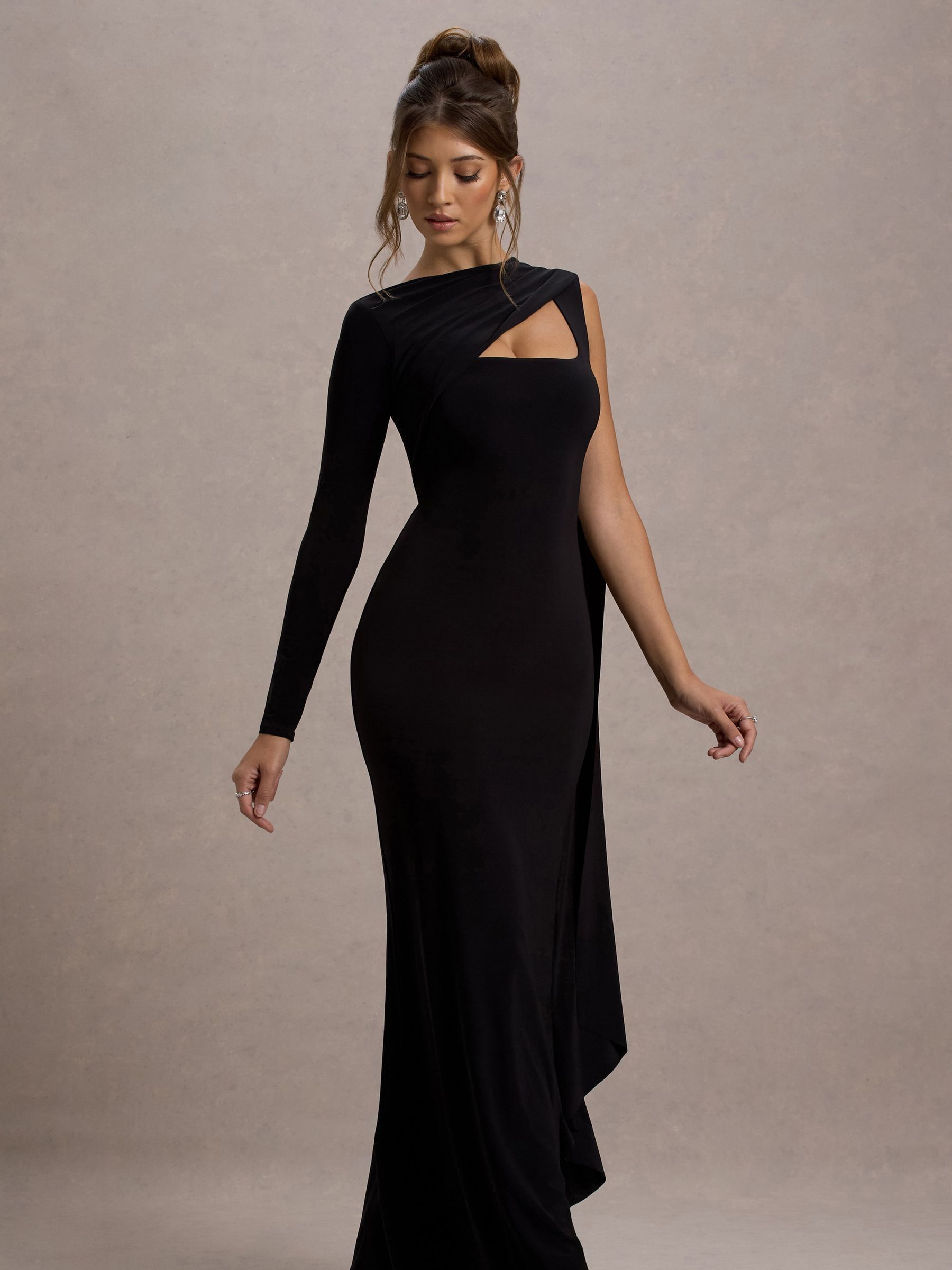 Buy Club L London Black Ashini One Sleeve Maxi Dress With Cape from the ...