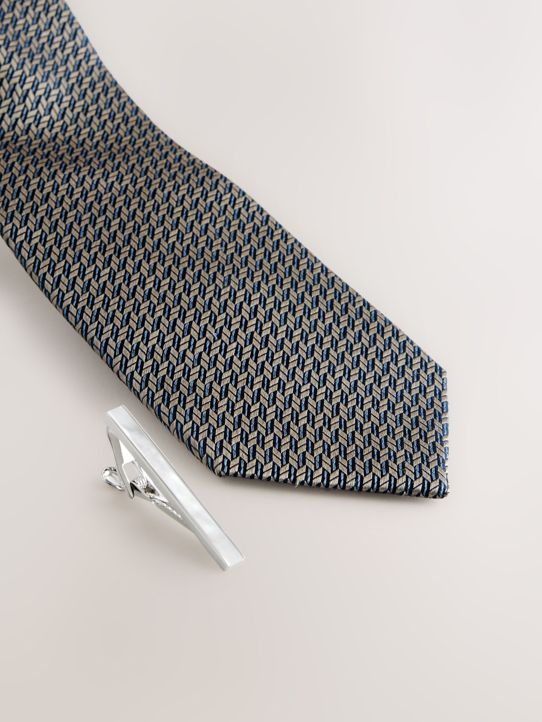 Buy Neutral Wide Silk Tie With Tie Clip from the Next UK online shop