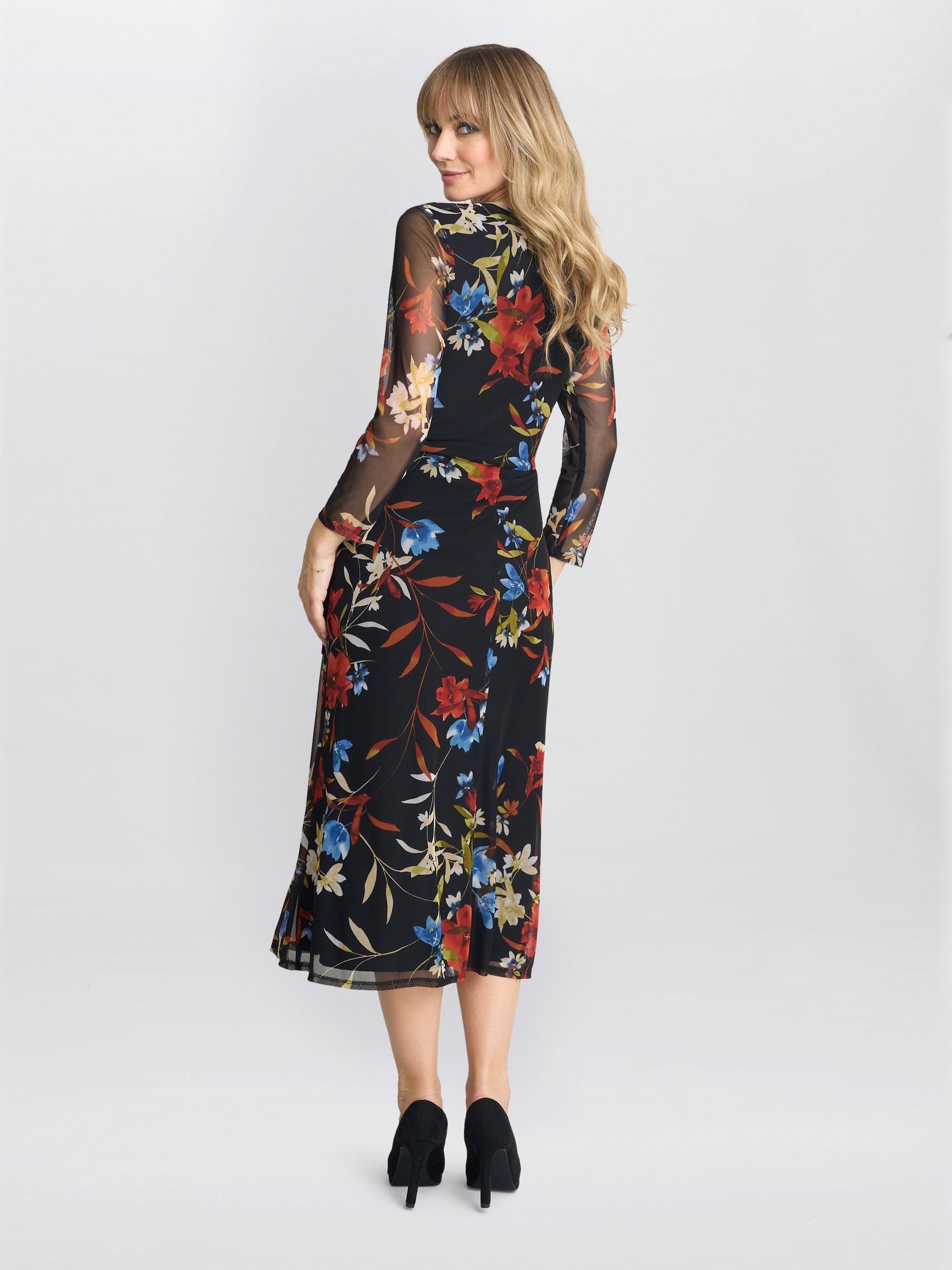 Buy Gina Bacconi Tasmine Floral Mesh Wrap Black Dress from the Next UK ...