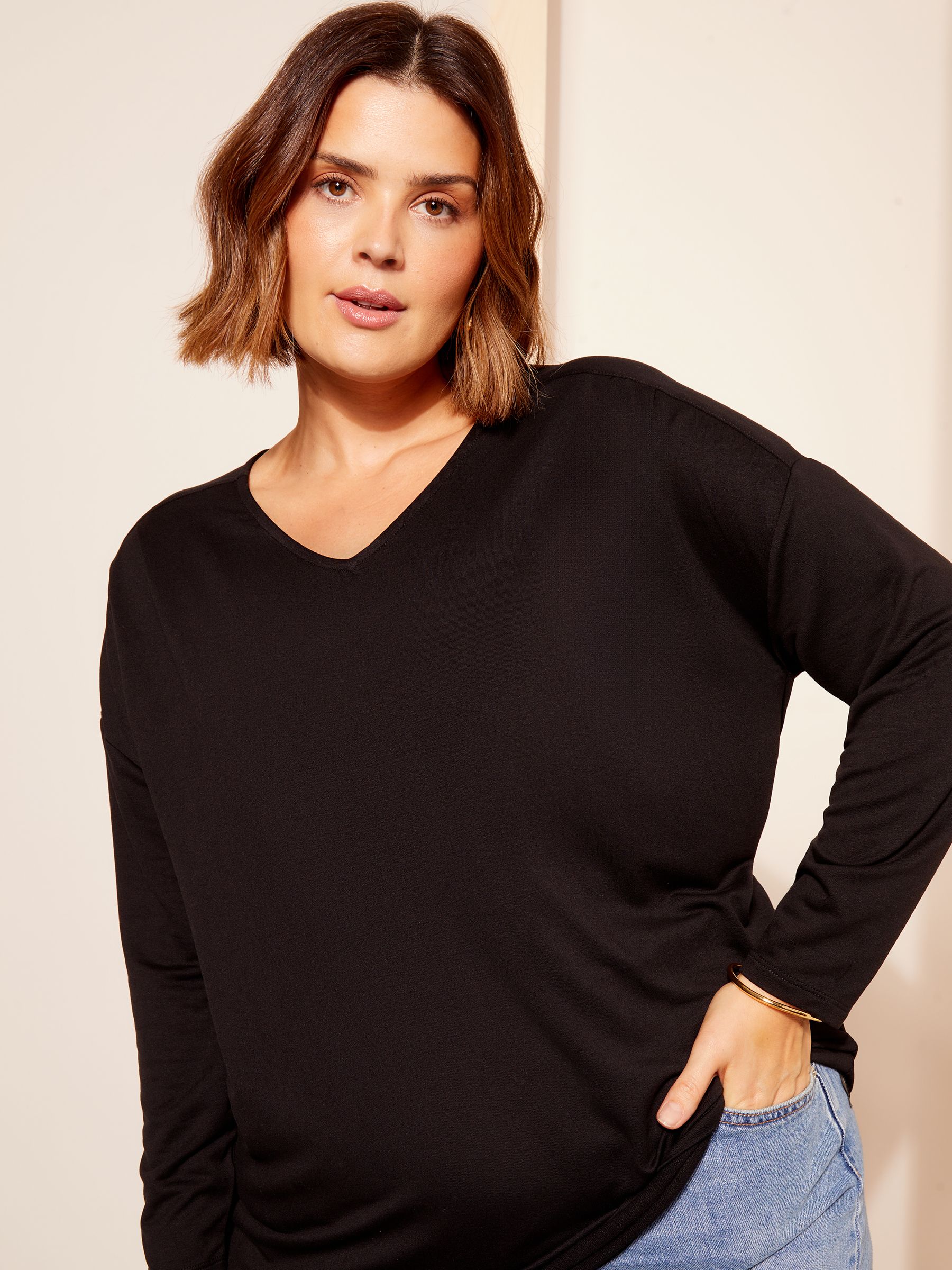 Buy Curves Like These Black Soft Jersey V-Neck Long Sleeve Tunic Top ...