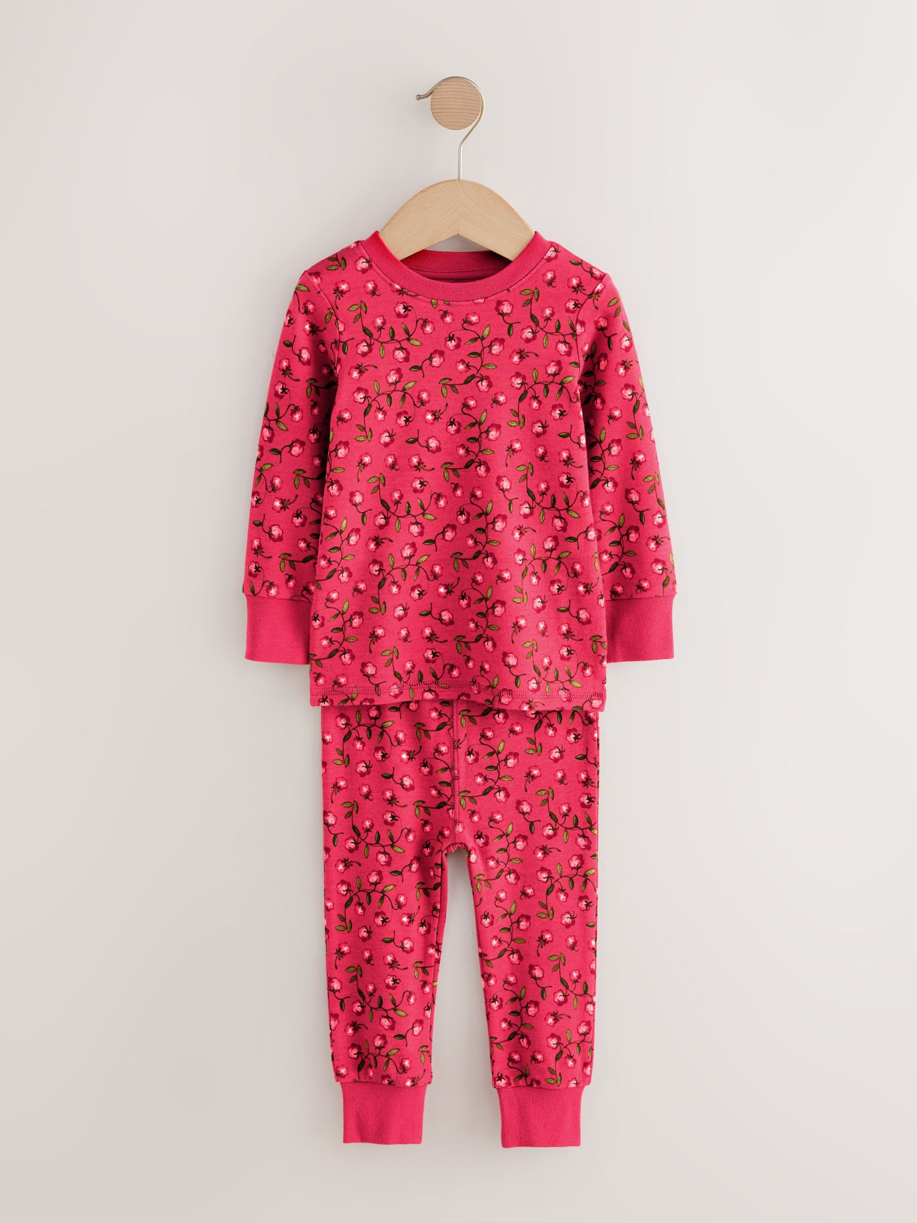 Buy Red/Pink Floral Applique Snuggle Pyjamas 3 Pack (9mths-9yrs) from ...