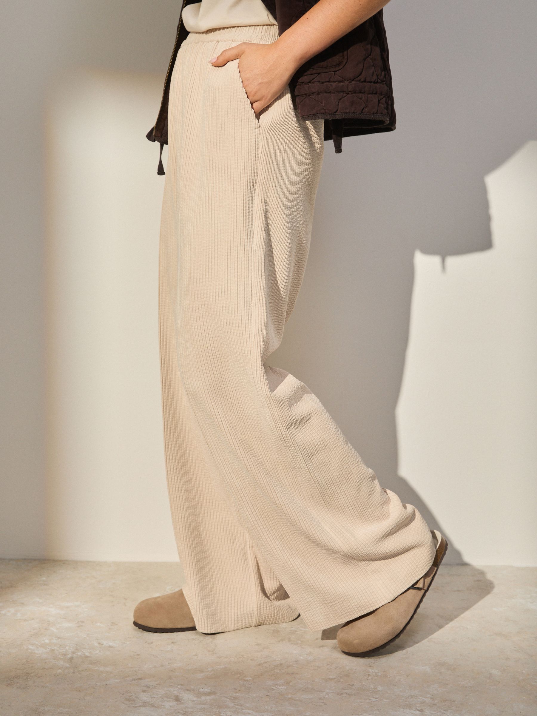 Buy Ecru Wide Leg Soft Cord Trousers from Next Kuwait