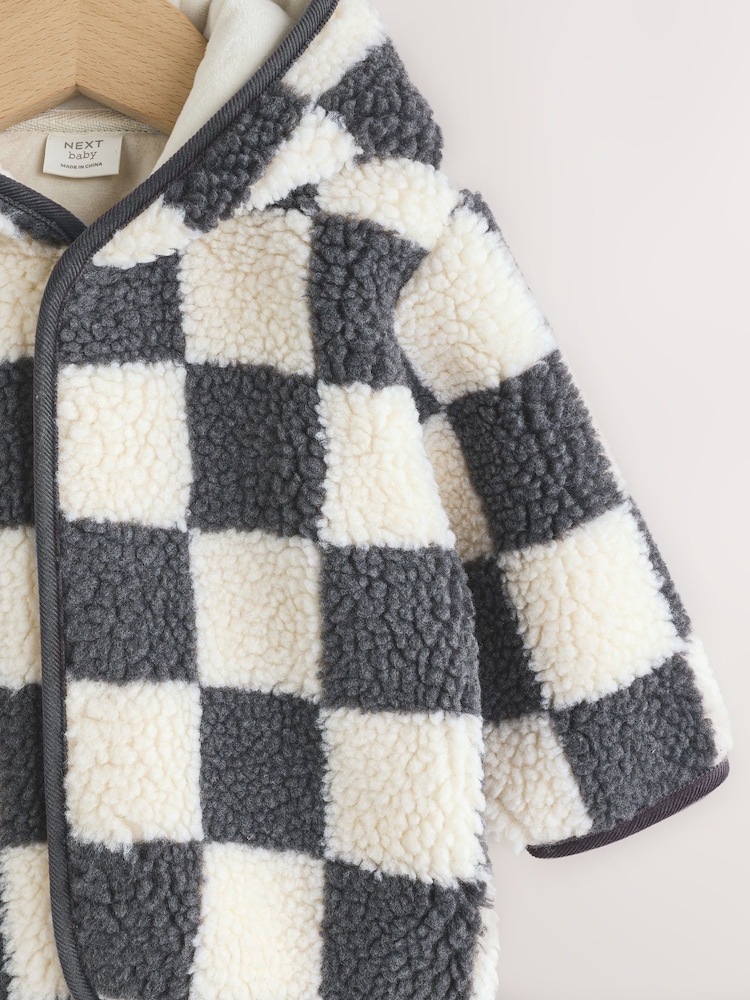 Buy Charcoal Grey Checkerboard Hooded Baby Borg Jacket (0-18mths) from ...