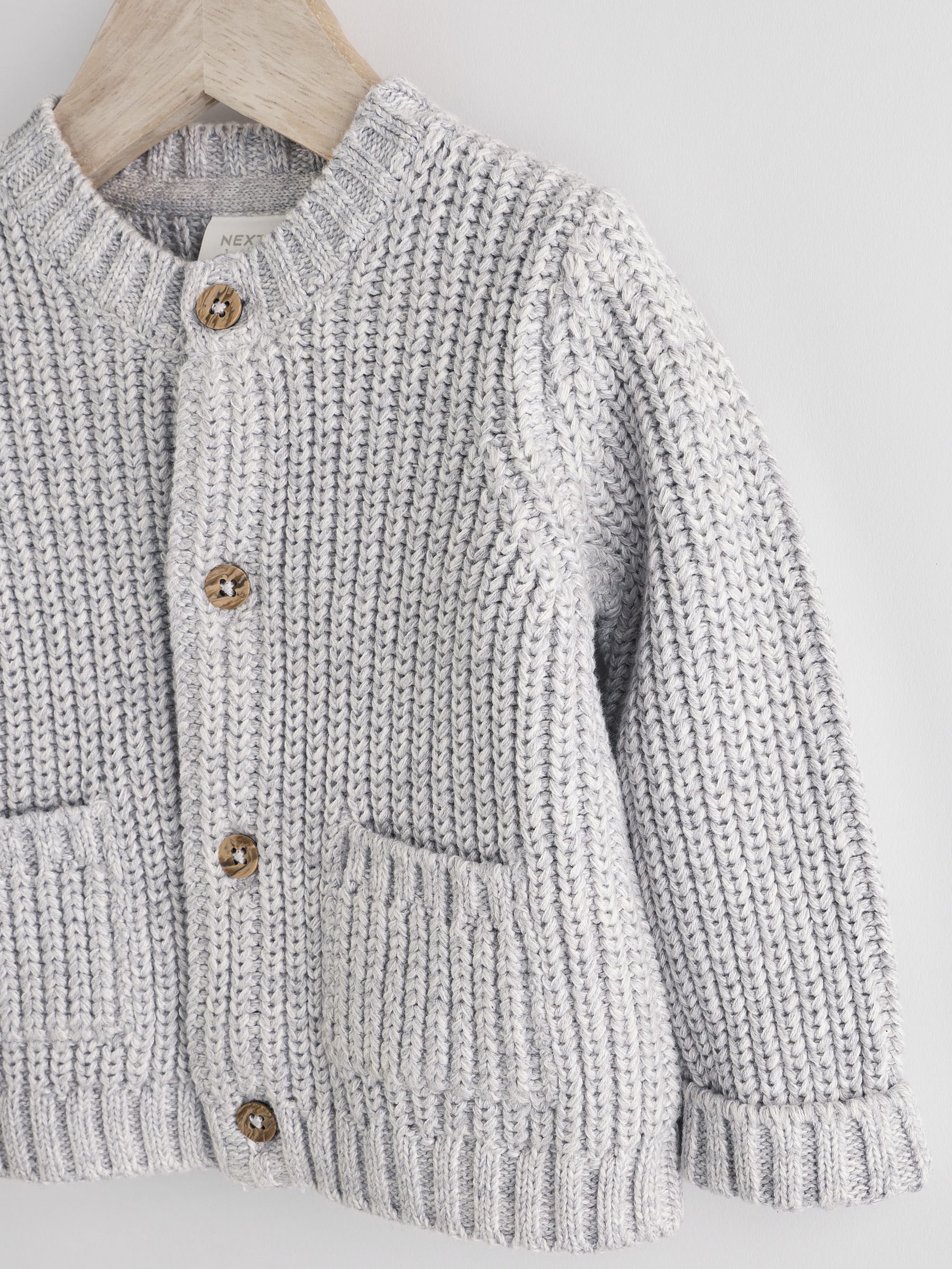 Buy Grey Born In 2025 Baby Knitted 100% Cotton Cardigan from the Next ...