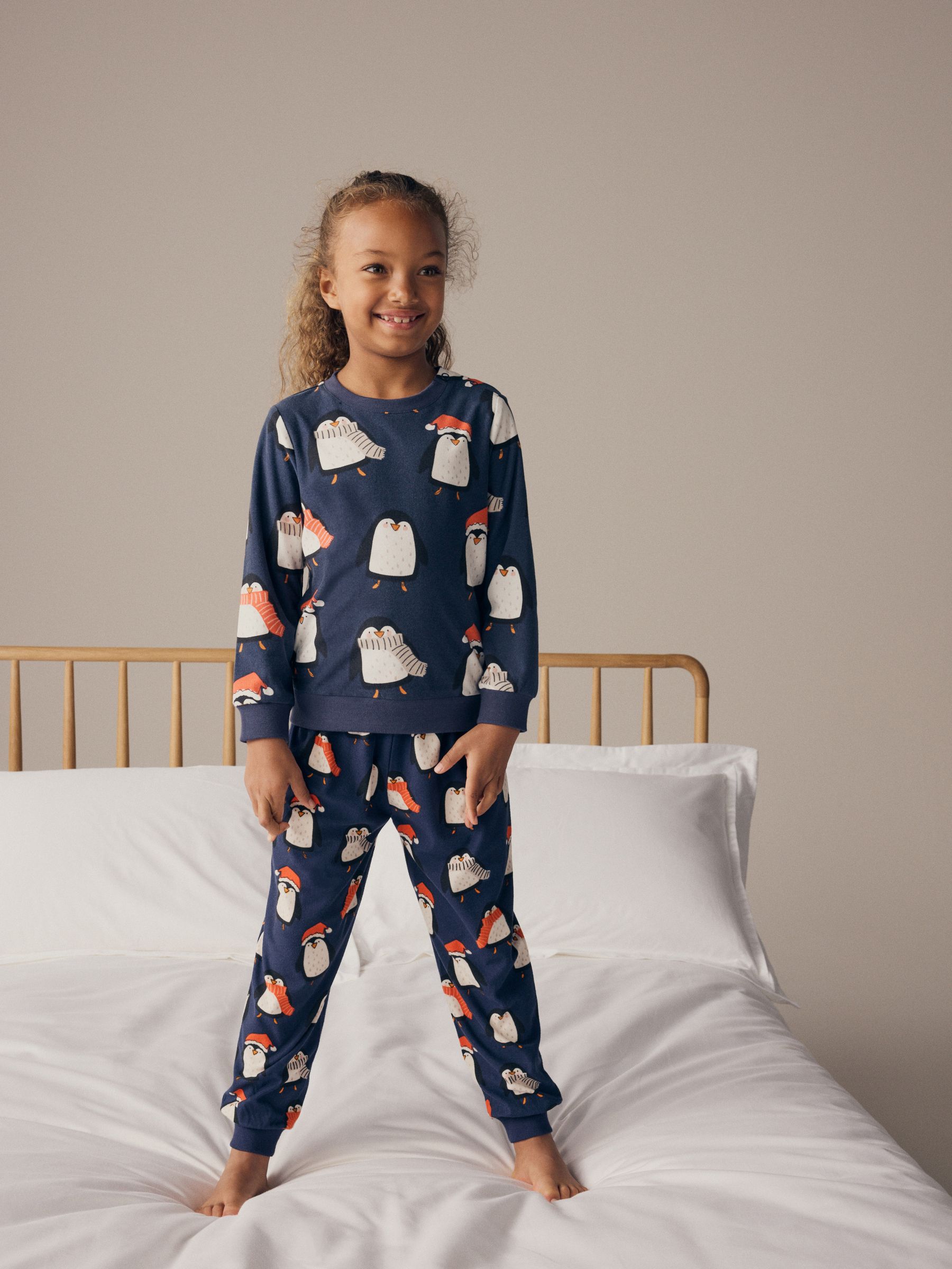 Buy Navy Blue Matching Family Kids Christmas Penguin Pyjamas (9mths ...