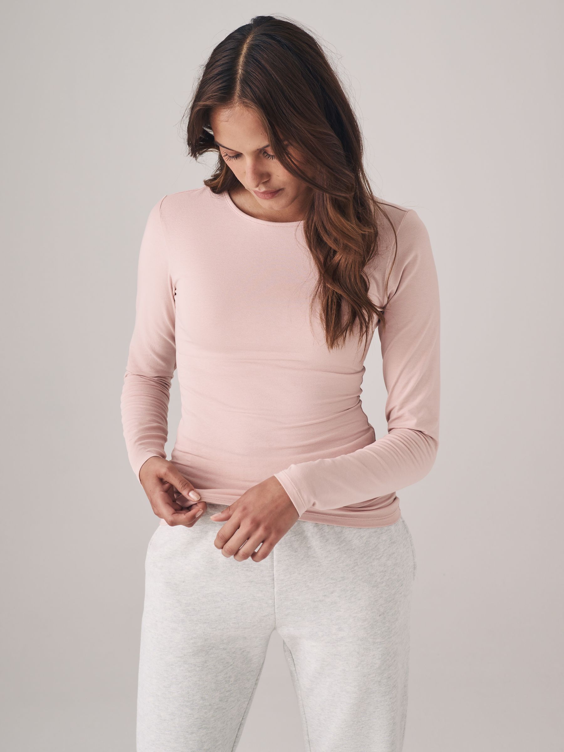 Buy The Set 5 Pack Long Sleeve Crew Neck T-Shirts Light Grey/Light Pink ...