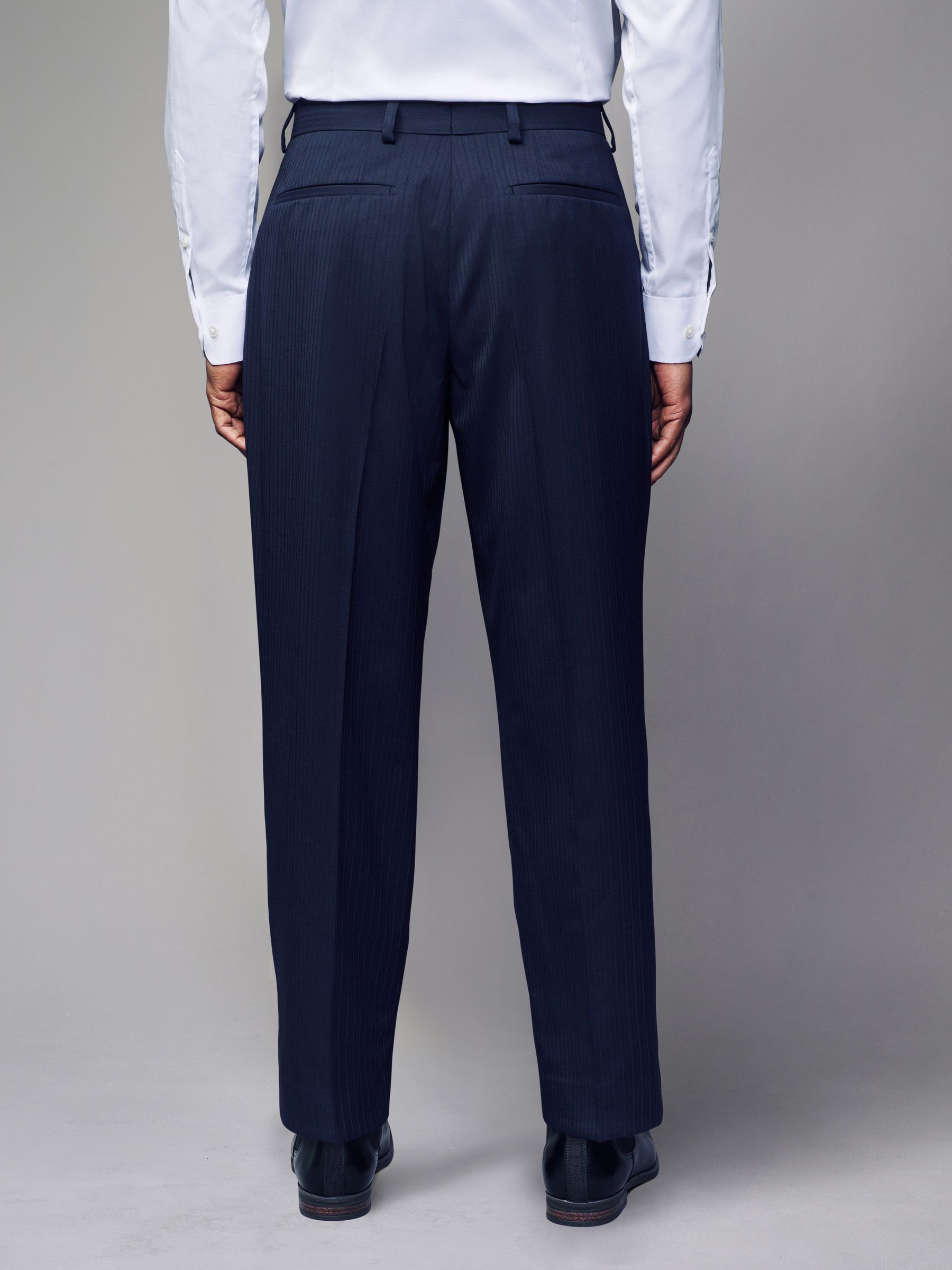 Buy Navy Blue Straight Fit Wool Blend Stripe Suit Trousers from the ...