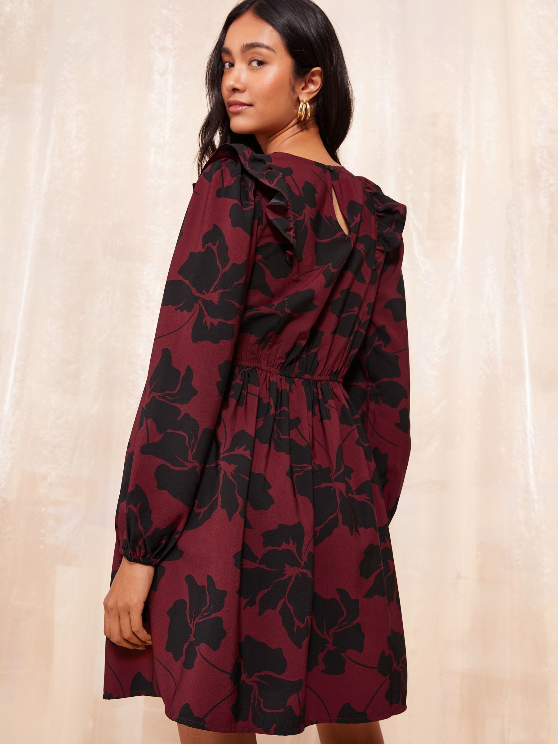 Buy Friends Like These Burgundy Red Ruffle Sleeve Mini Fit and Flare ...